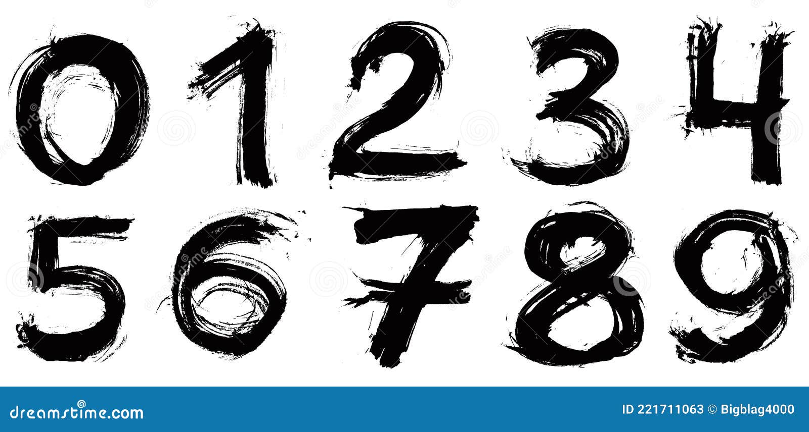 Grunge Brushstroke Numerals.Art Font. Stock Vector - Illustration of ...
