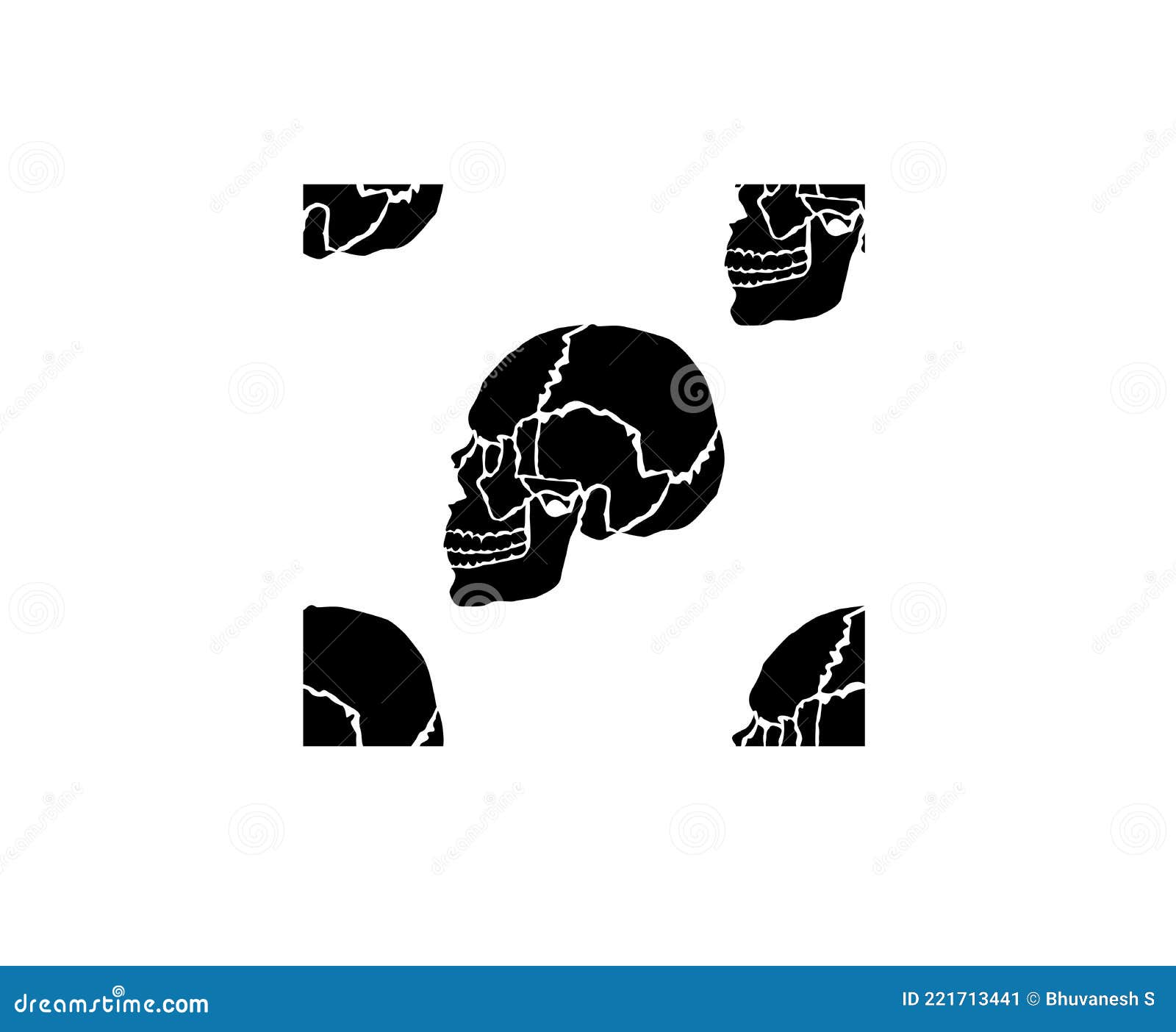 Side Face of Skull Pattern Isolated on White Background is in Seamless ...