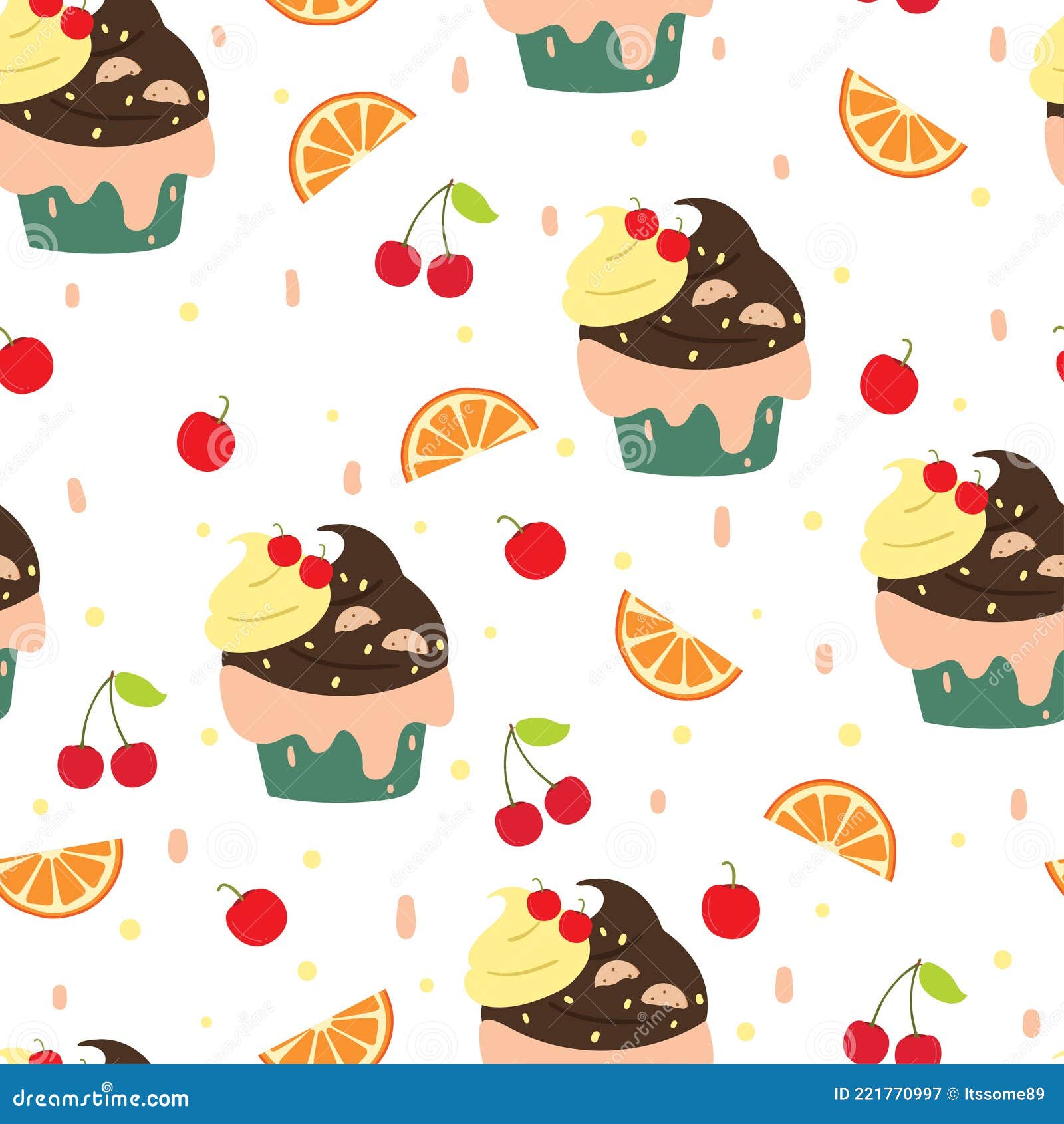 Cute Seamless Pattern with Cartoon Sweets and Dessert for Fabric Print ...