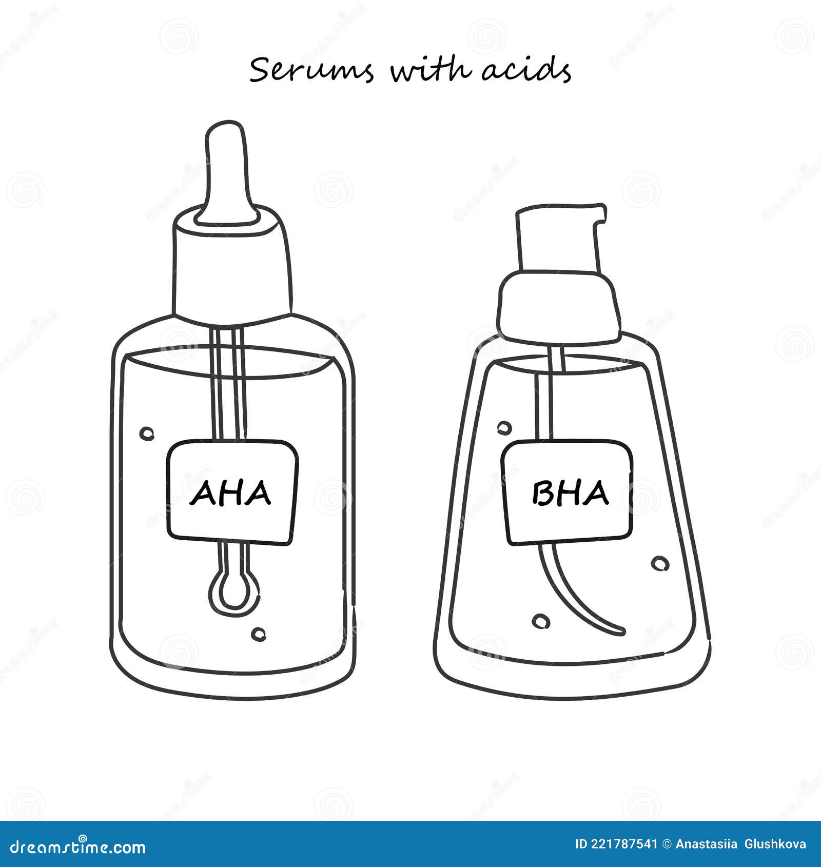 Set of Hand Drawn Serums with AHA- and BHA-acids Outline Stock Vector ...