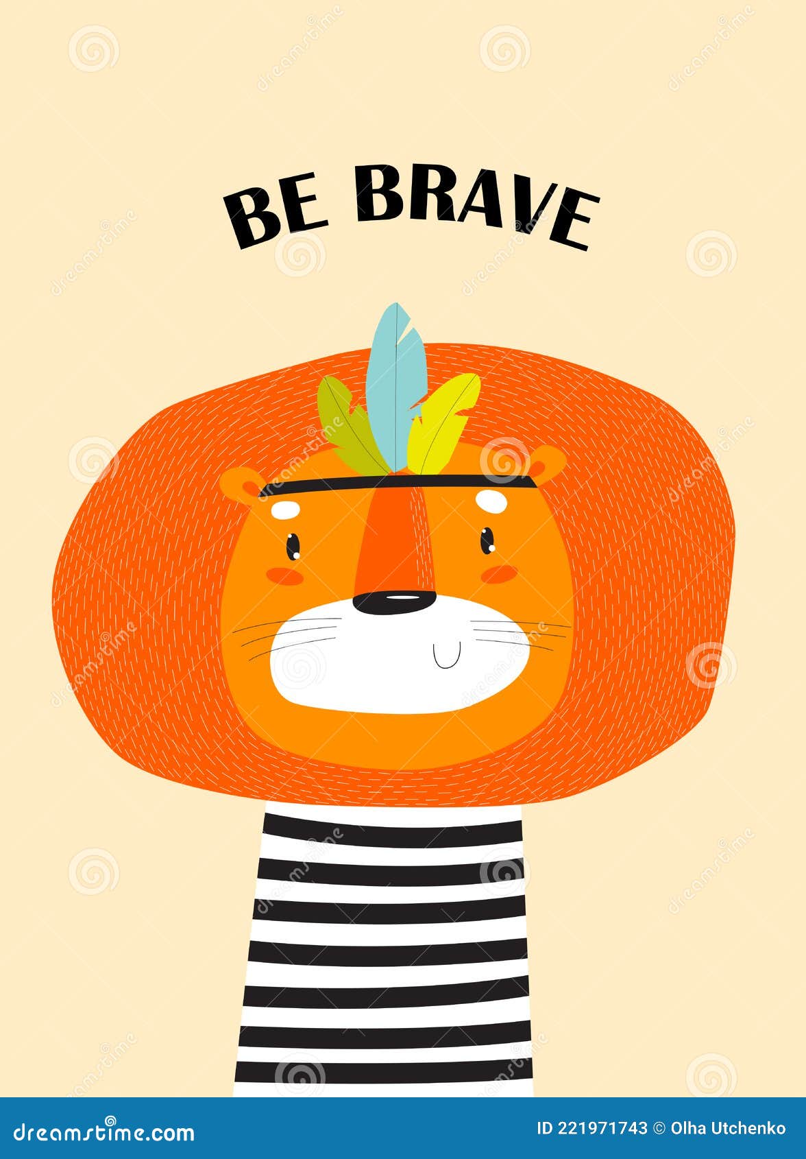 Print. Vector Poster with Cartoon Lion. Be Brave. Stock Vector ...