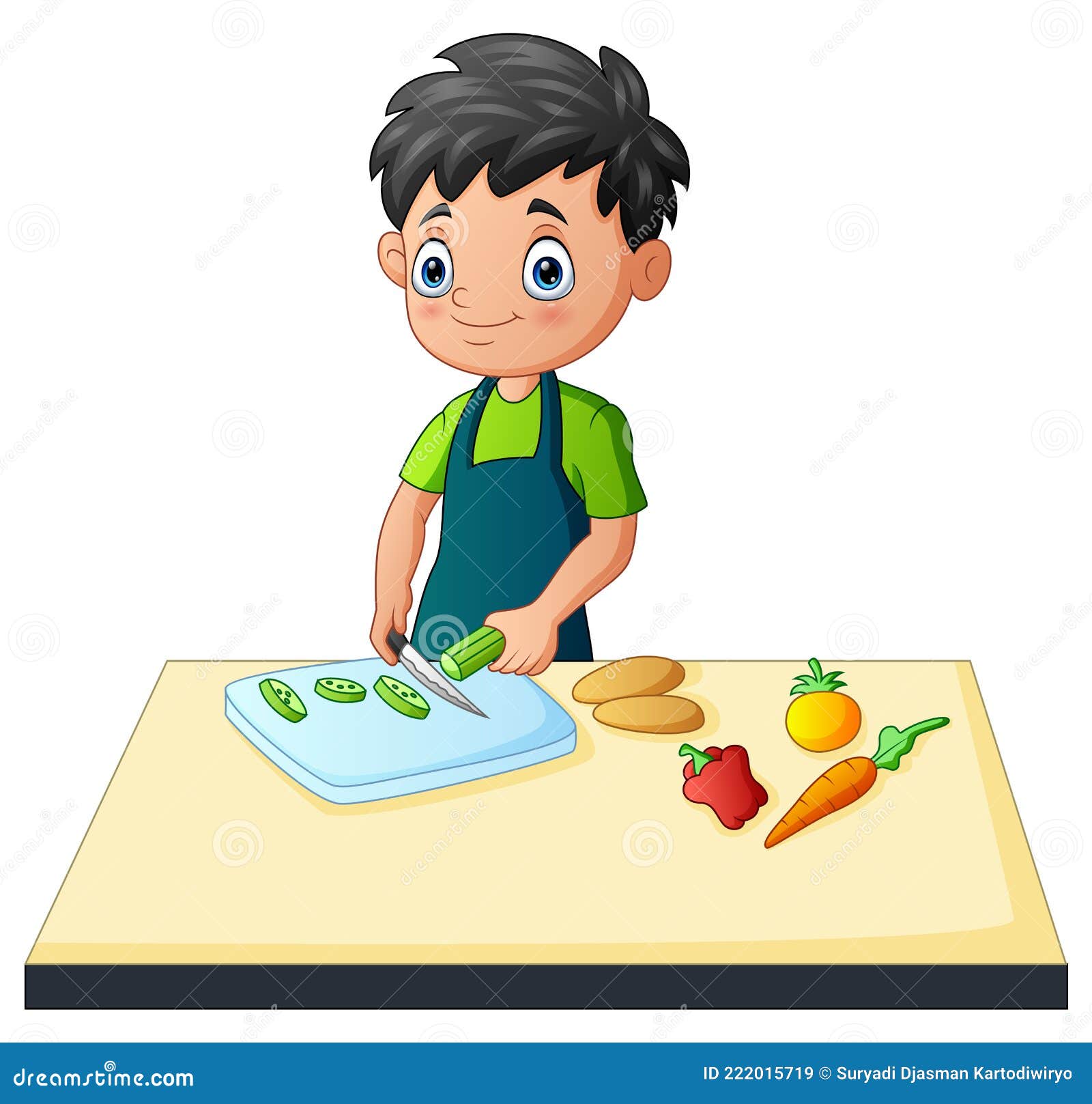 Young Man Cutting Grass With A Push Lawn Mower Cartoon Vector ...