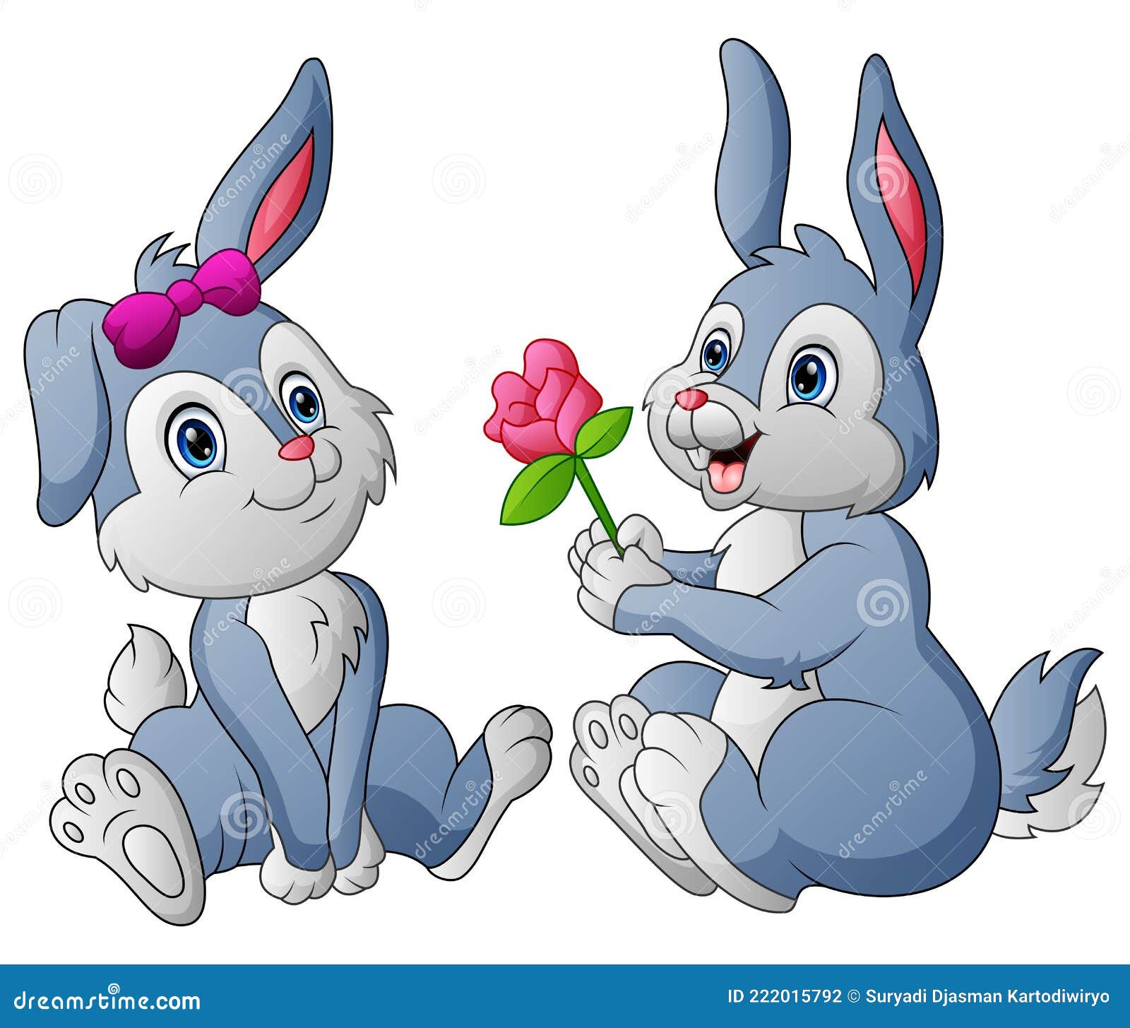 Cute a Couple Rabbit Gives His Beloved Flower Stock Illustration ...
