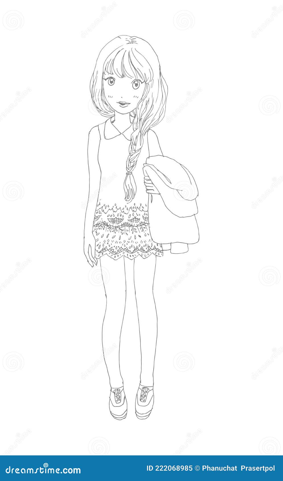 Beautiful Cute Girls Hand Drawn Happy Young Girl Cartoon Doodle