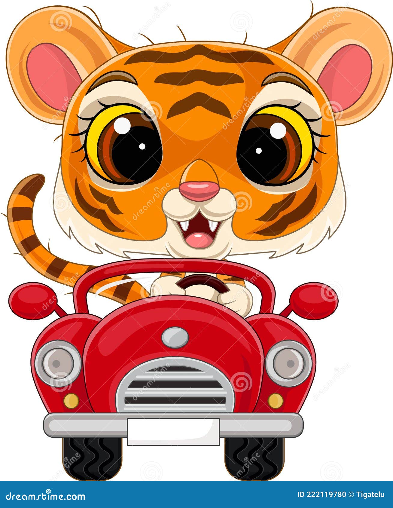 Cartoon Baby Tiger Driving Red Car Stock Vector - Illustration of ...