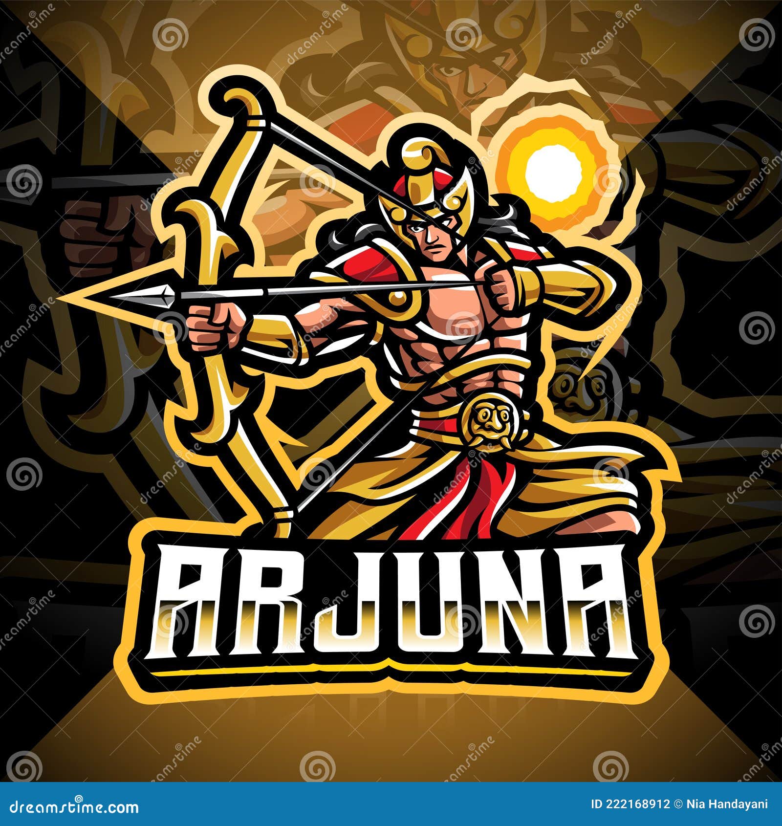 Arjuna Archer Esport Mascot Logo Design Stock Vector - Illustration of ...