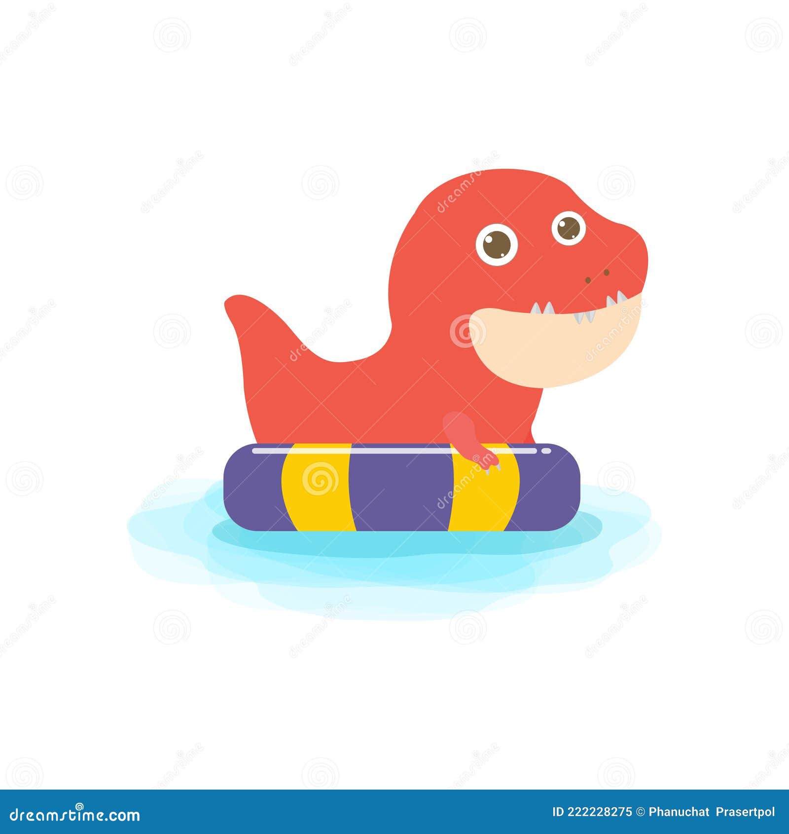 Summer Time of Cute Dinosaur Baby in Swimming Nd Rubber Ring in the Sea ...
