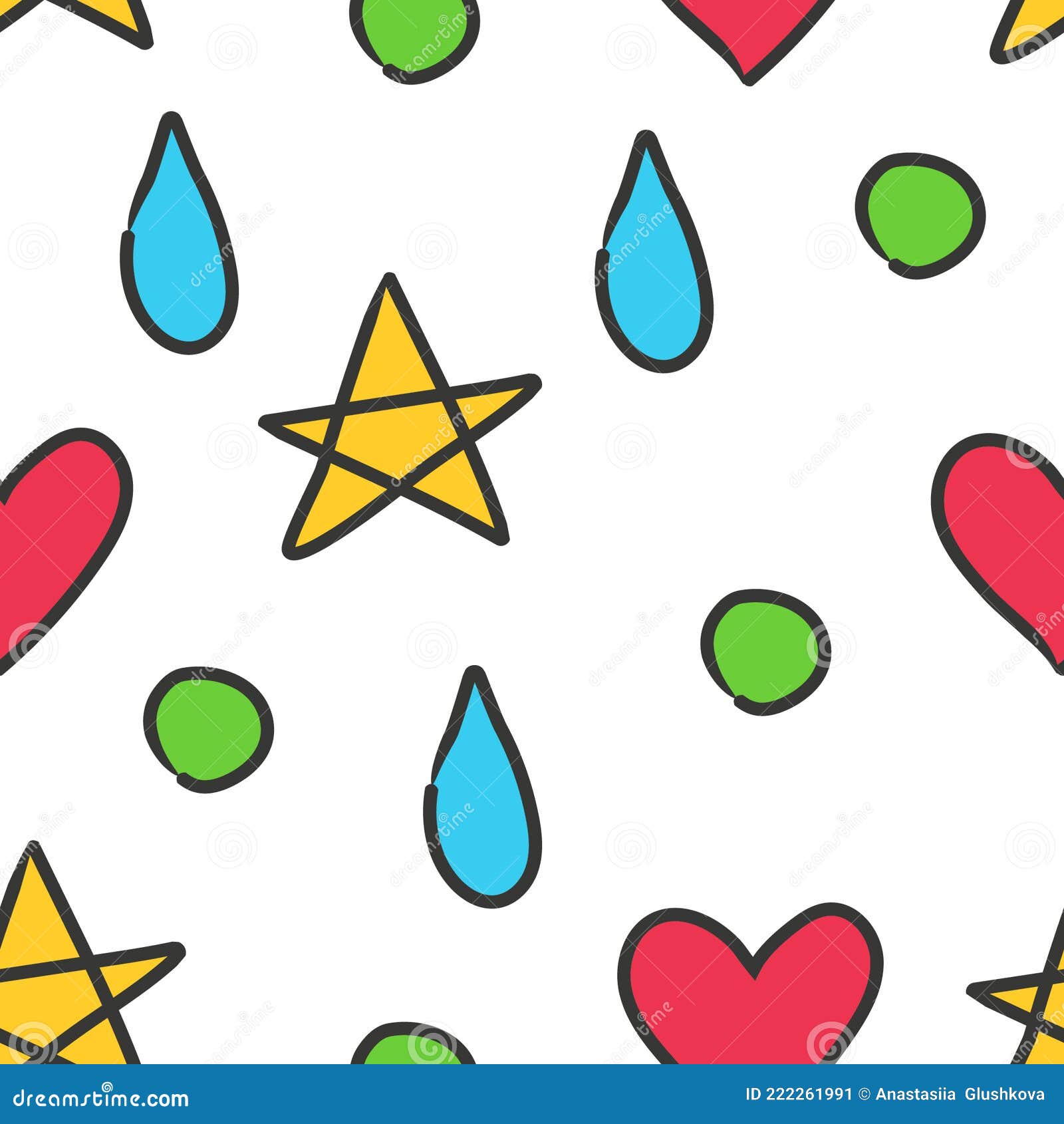 Seamless Vector Colored Pattern with Heart, Dot and Drop Water Stock ...