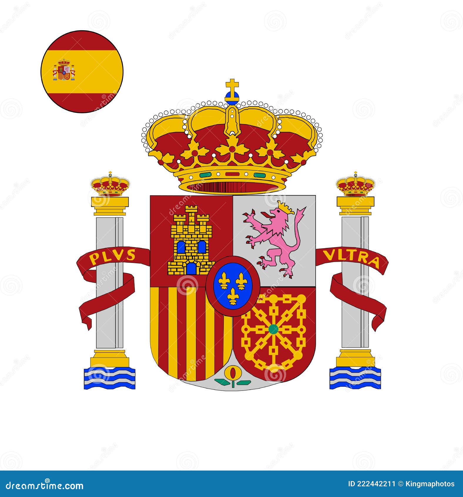 Spain or Spanish Coat of Arms Insignia on Isolated White Background ...