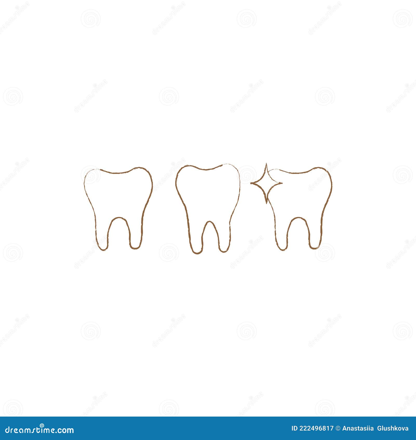 Hand Drawn Cute Set of Clean Teeth with Sparkle, Oral Hygiene Stock ...