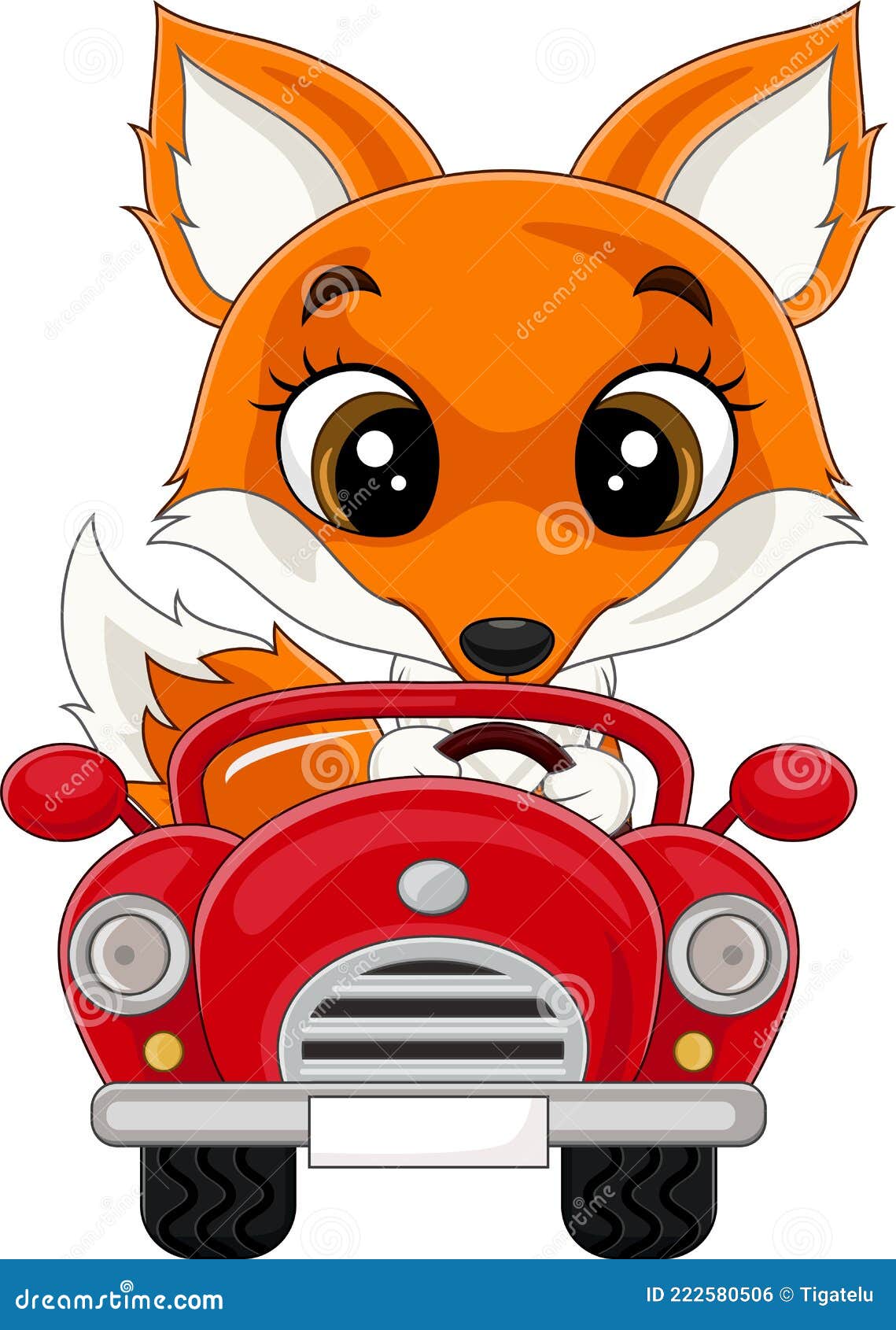 Cartoon Baby Fox Driving Red Car Stock Vector - Illustration of tour ...