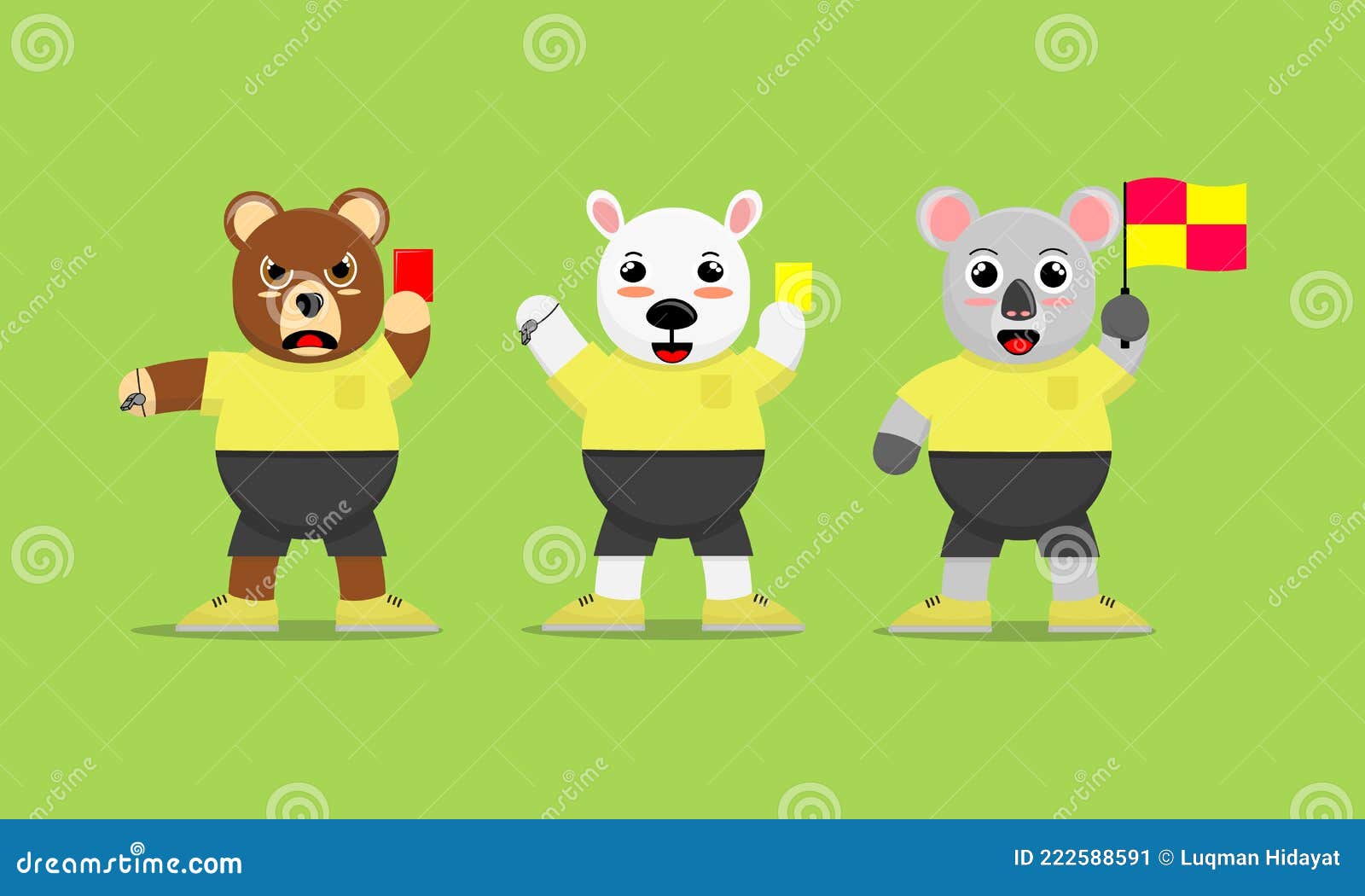Cute Bear and Cute Koala As Referee in Football Match Stock Vector ...