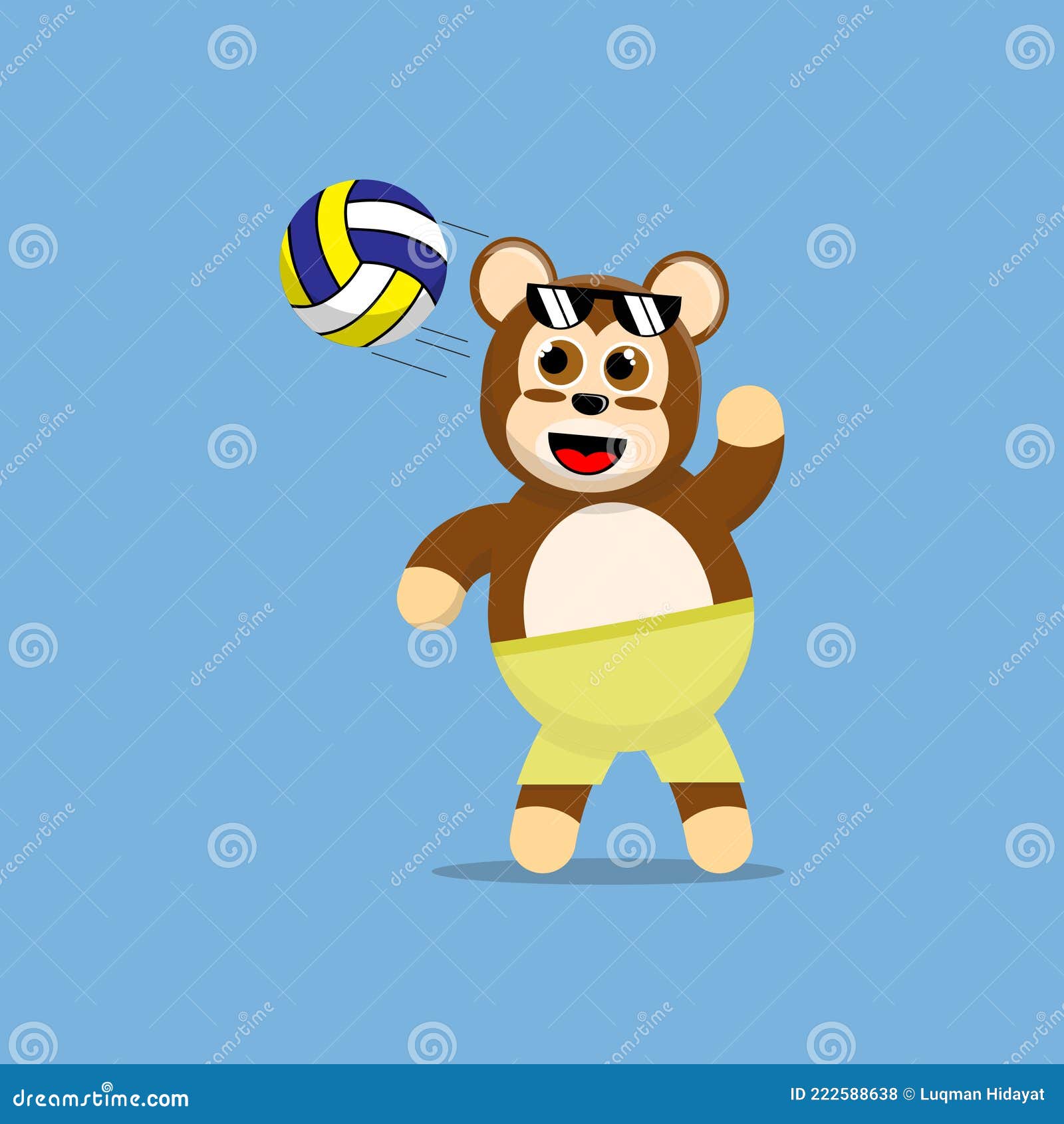 Cute Monkey Hitting Volleyball with Smash Stock Vector - Illustration ...