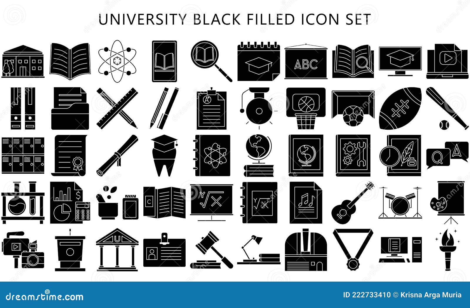 Universities and Colleges Black Filled Icon Set Stock Vector ...