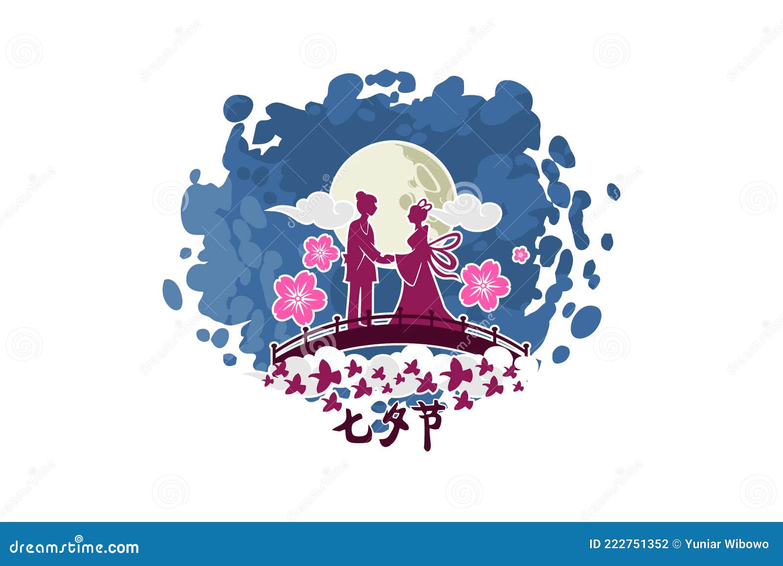 Translate: Evening of Sevens. Happy Qixi Festival Vector Illustration ...