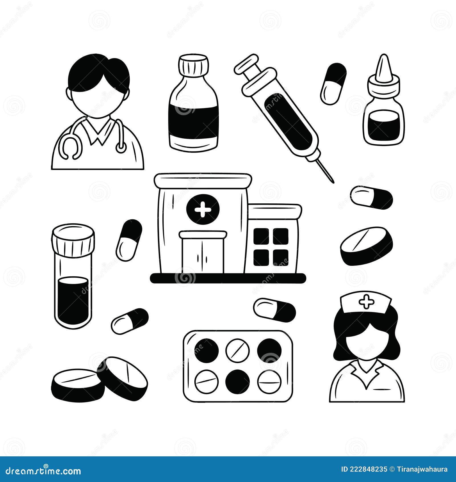 Simple Health Care Medical Hand Drawn Vector Illustration Stock Vector ...