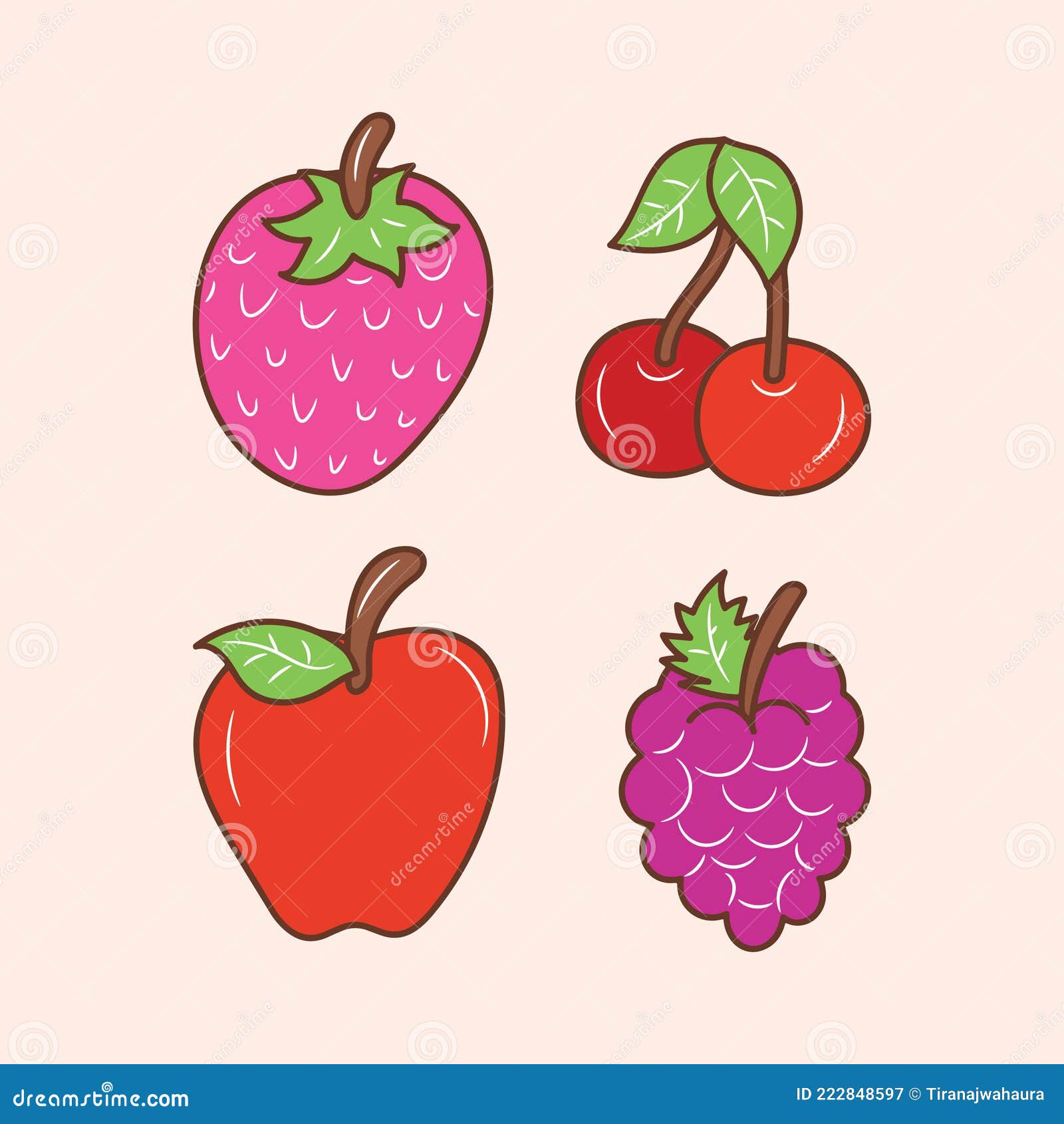 Simple Fruit Colored Fresh Fruits Vector Illustration Stock Vector ...