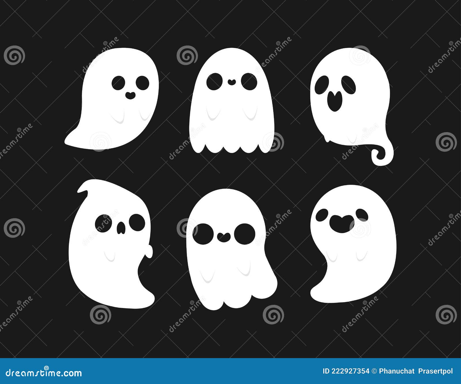 Little Cute Ghosts Collection, Happy Halloween Set of Flat Halloween ...