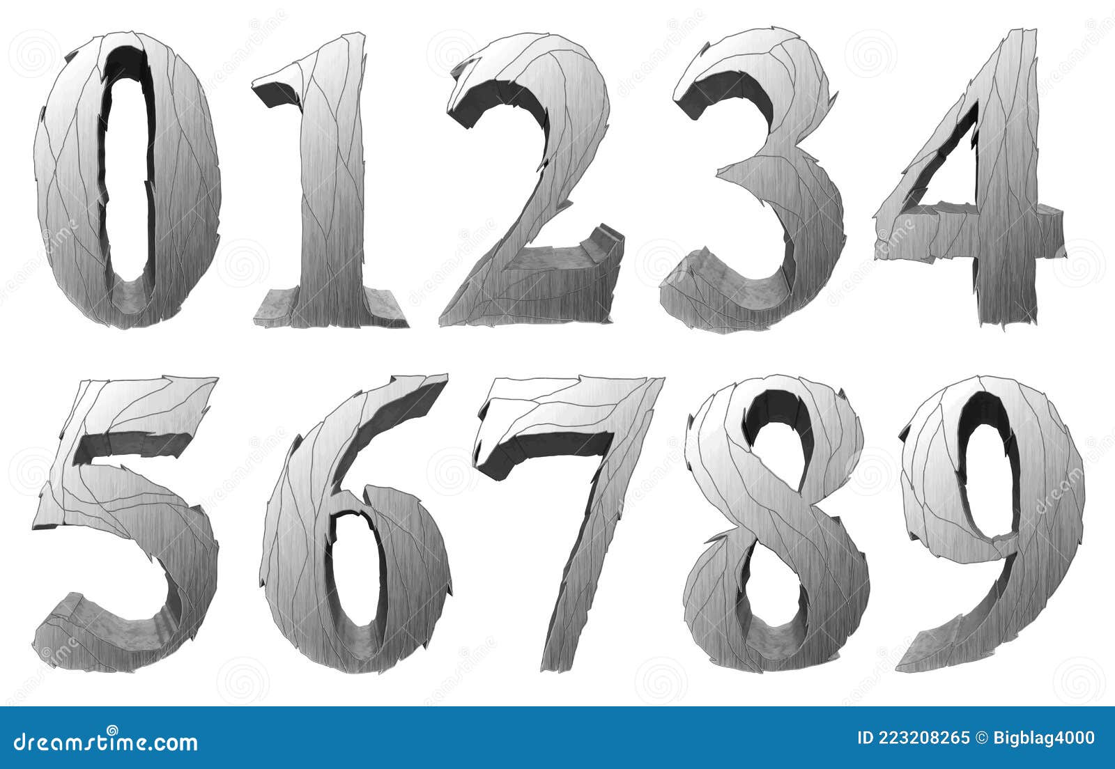 Jagged Brushed Metal Numerals.Art Font. Stock Vector - Illustration of ...