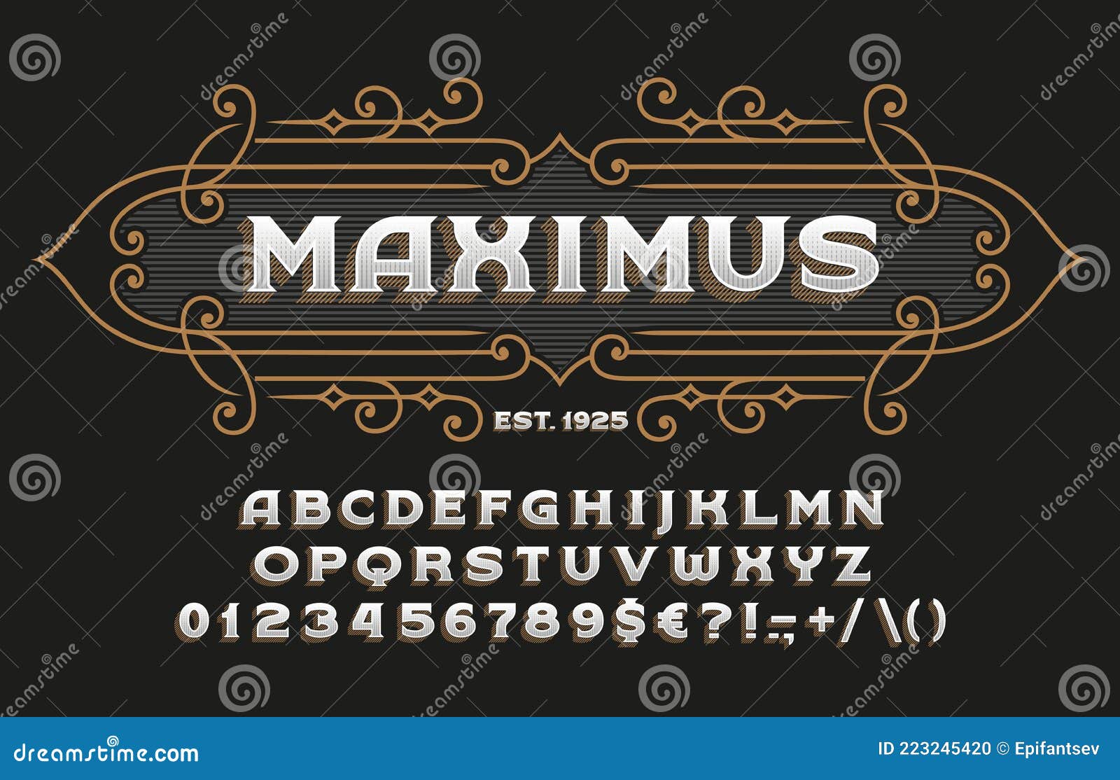 Maximus Alphabet Font. Vintage Letters, Numbers and Symbols for Label ...