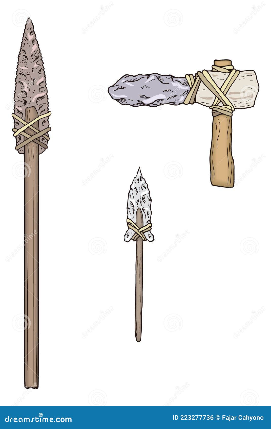 Ancient Weapon Tools Cave Man Dinosaur Ancient Vector Illustration ...