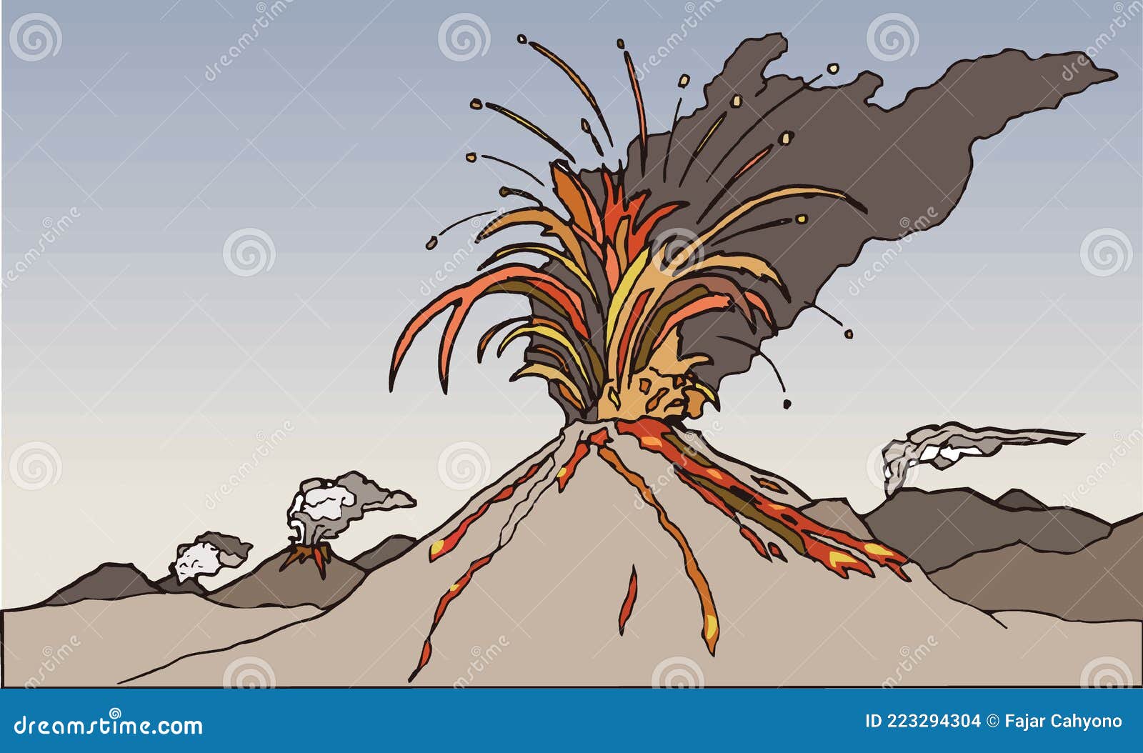 Cute Vulcano, Vector Flat Illustration. Cartoon Sing Volcano Handdraw ...