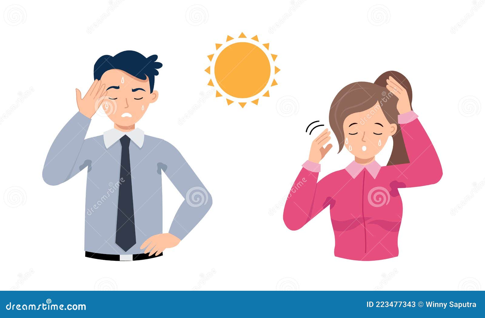 Man and Woman Feels Hot and Wiping Their Sweat. Stock Vector ...