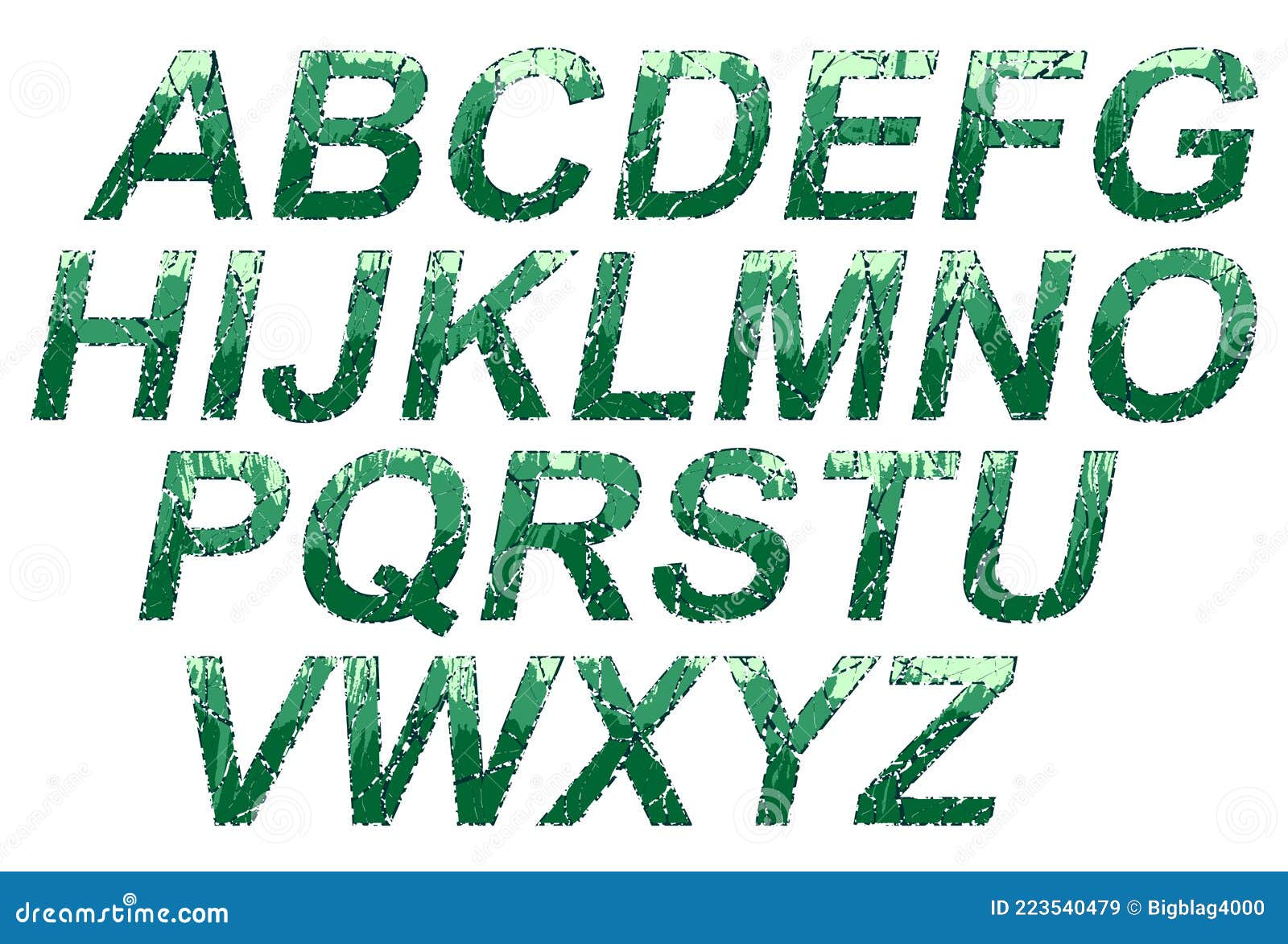 Green Distressed Alphabet.Art Font. Stock Vector - Illustration of ...