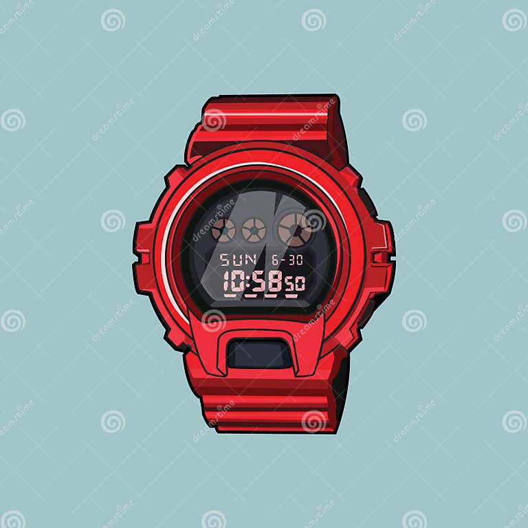 Red Casio G-Shock Vector Illustration Stock Vector - Illustration of ...