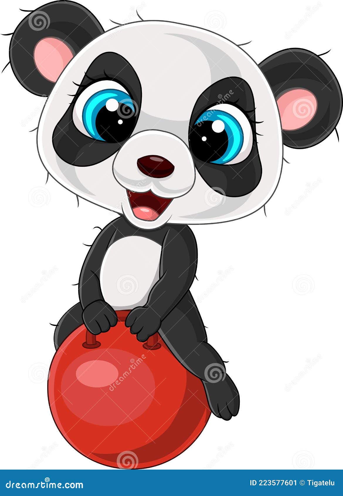 Cartoon Little Panda with Red Ball Stock Vector - Illustration of ...