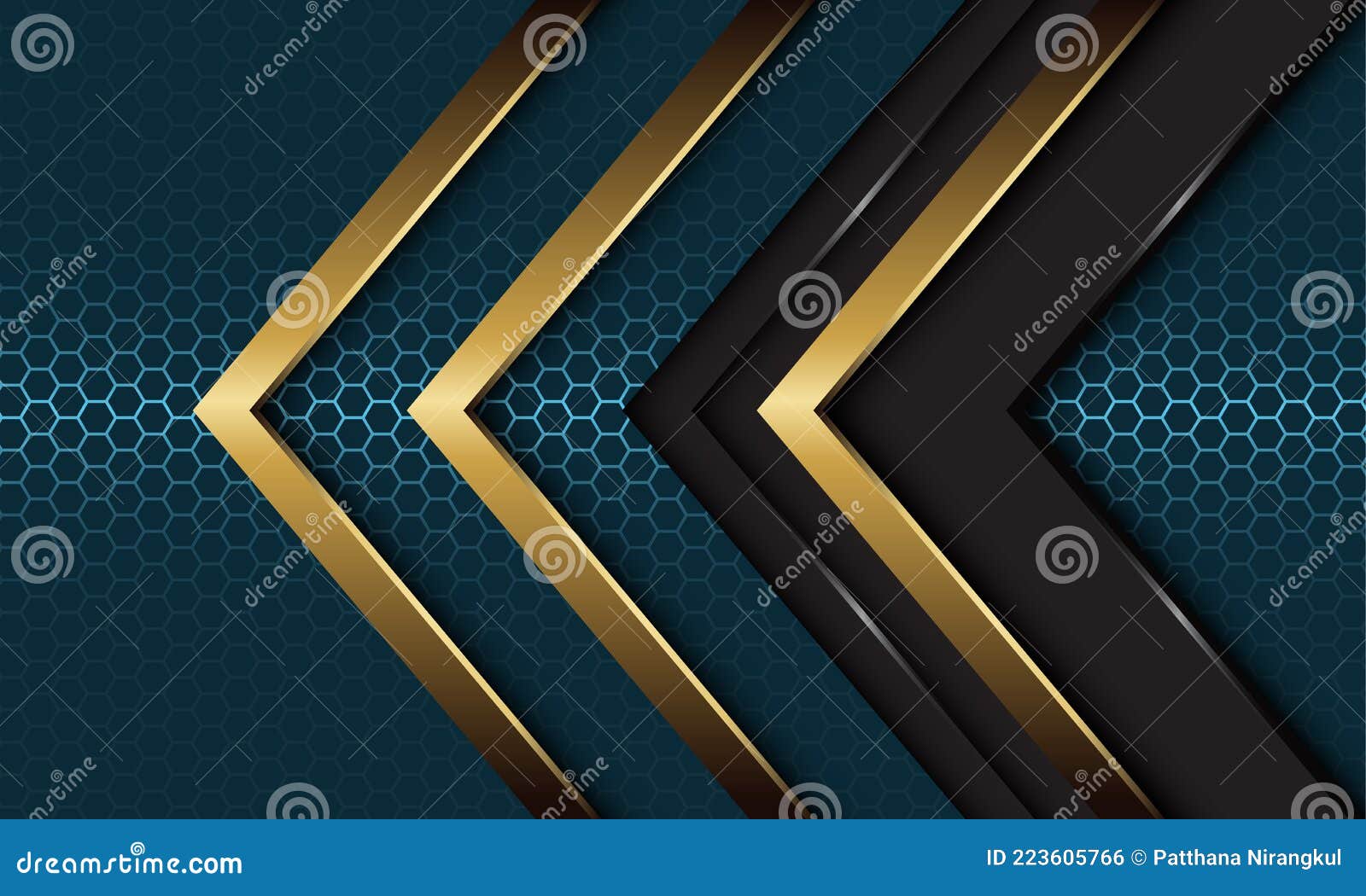 Abstract Grey Metallic Gold Arrow Direction Overlap on Dark Blue Steel ...