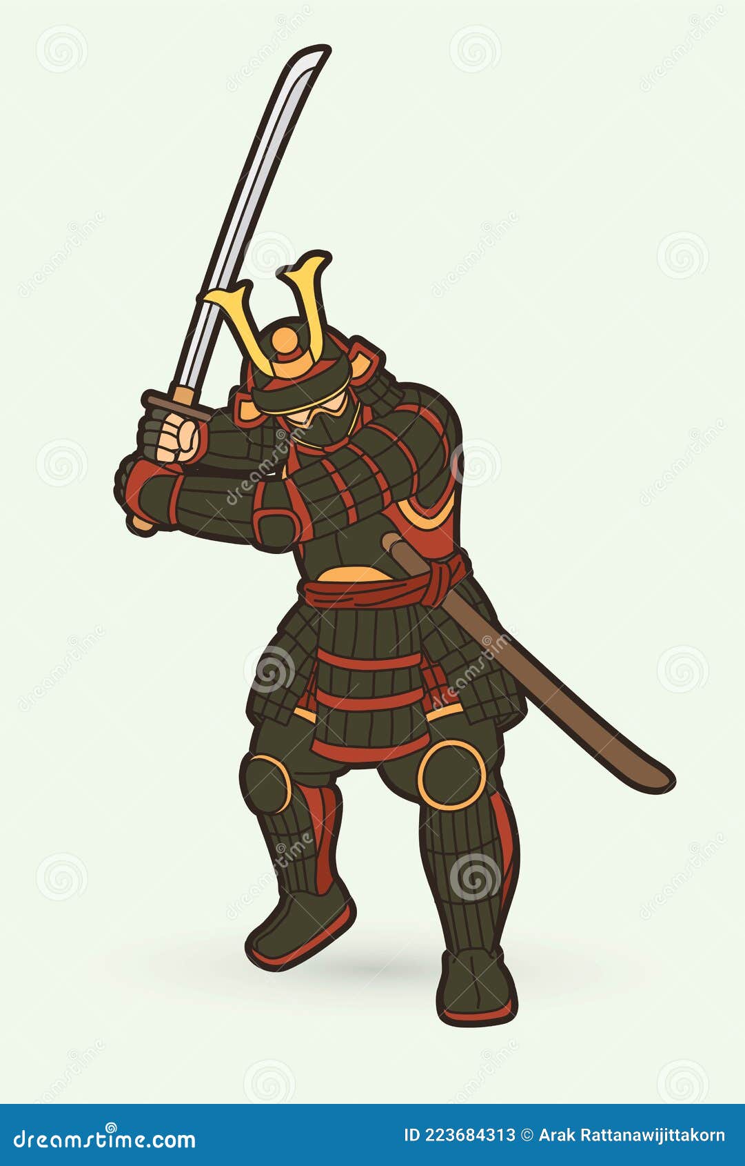 Samurai Warrior Action Japanese Fighter Cartoon Graphic Vector Stock ...