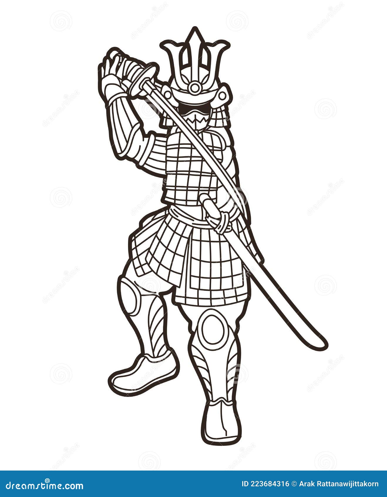 Samurai Warrior Action Japanese Fighter Cartoon Graphic Vector Stock ...