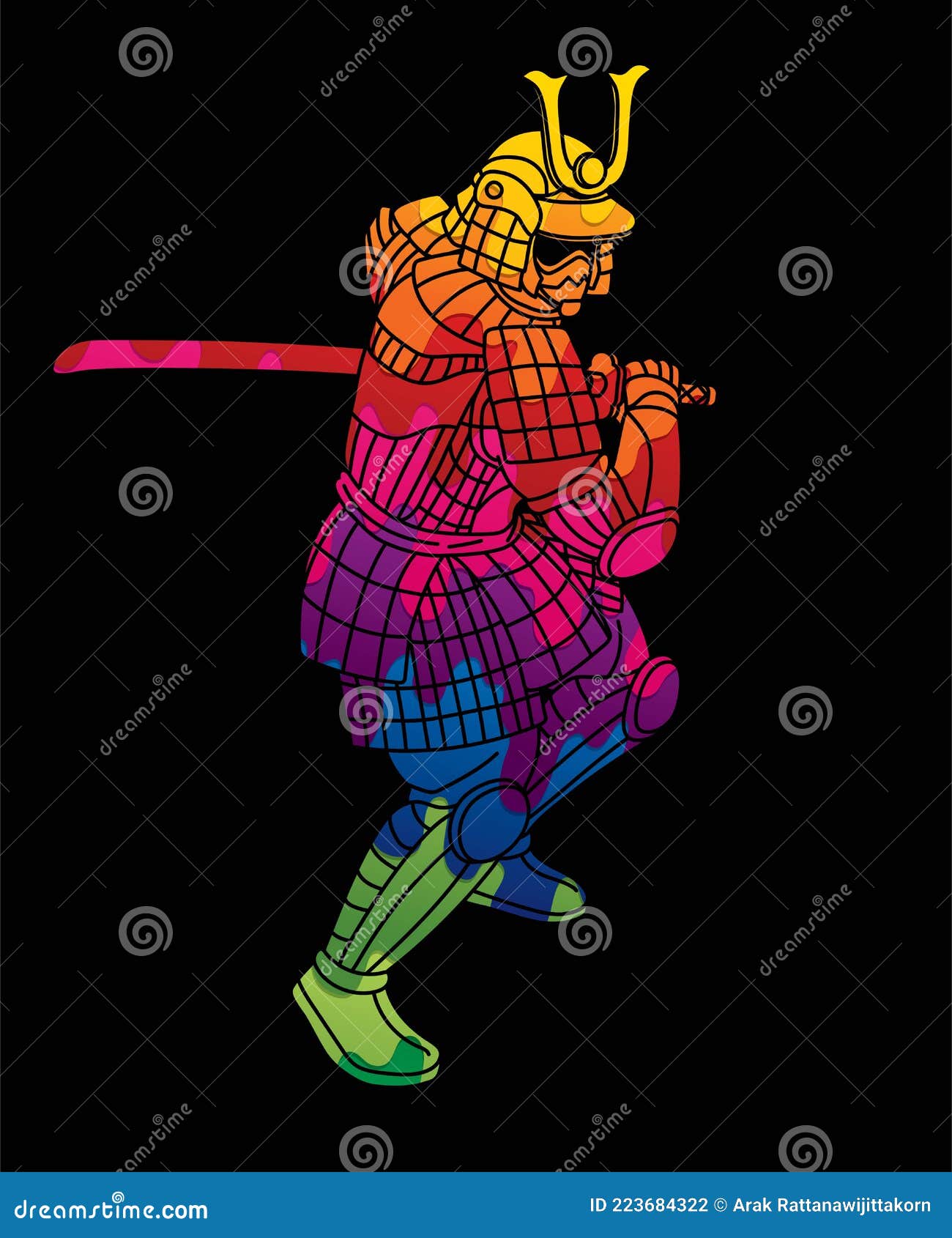 Samurai Warrior Action Japanese Fighter Cartoon Graphic Vector Stock ...