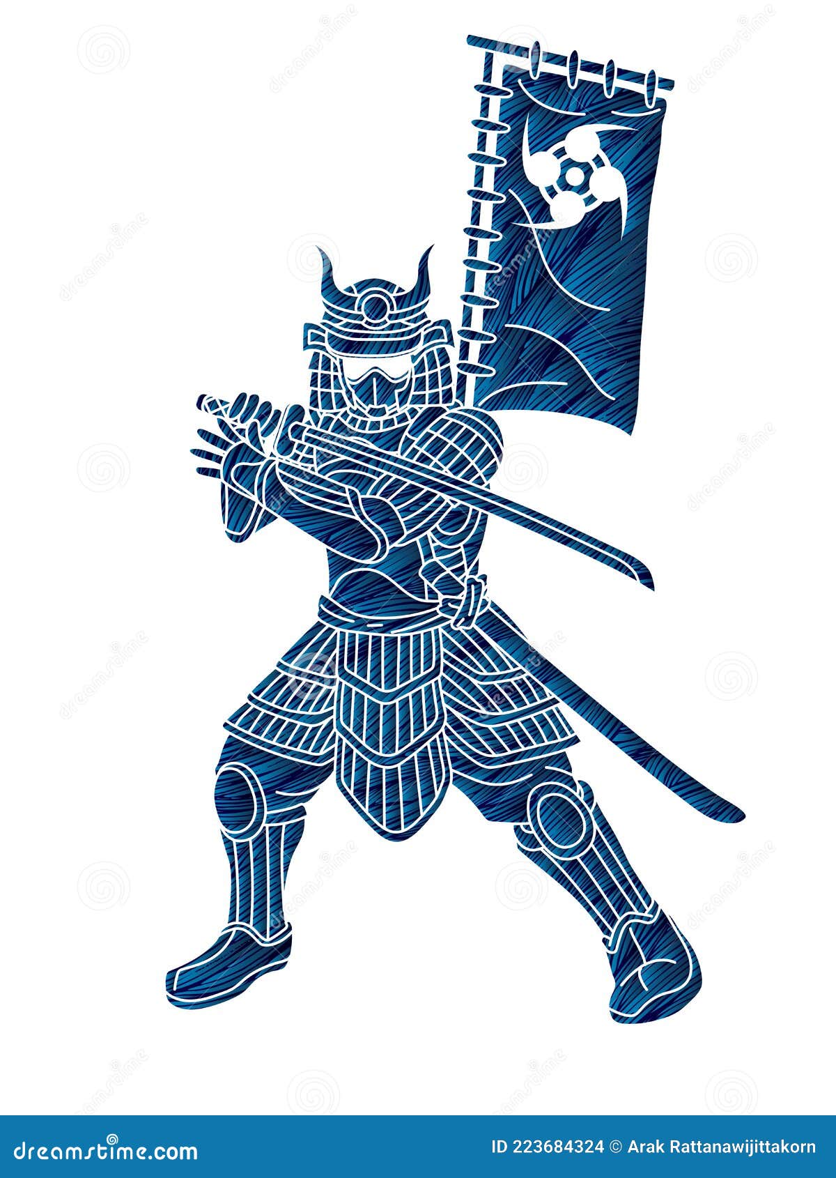 Samurai Warrior Action Japanese Fighter Cartoon Graphic Vector Stock ...