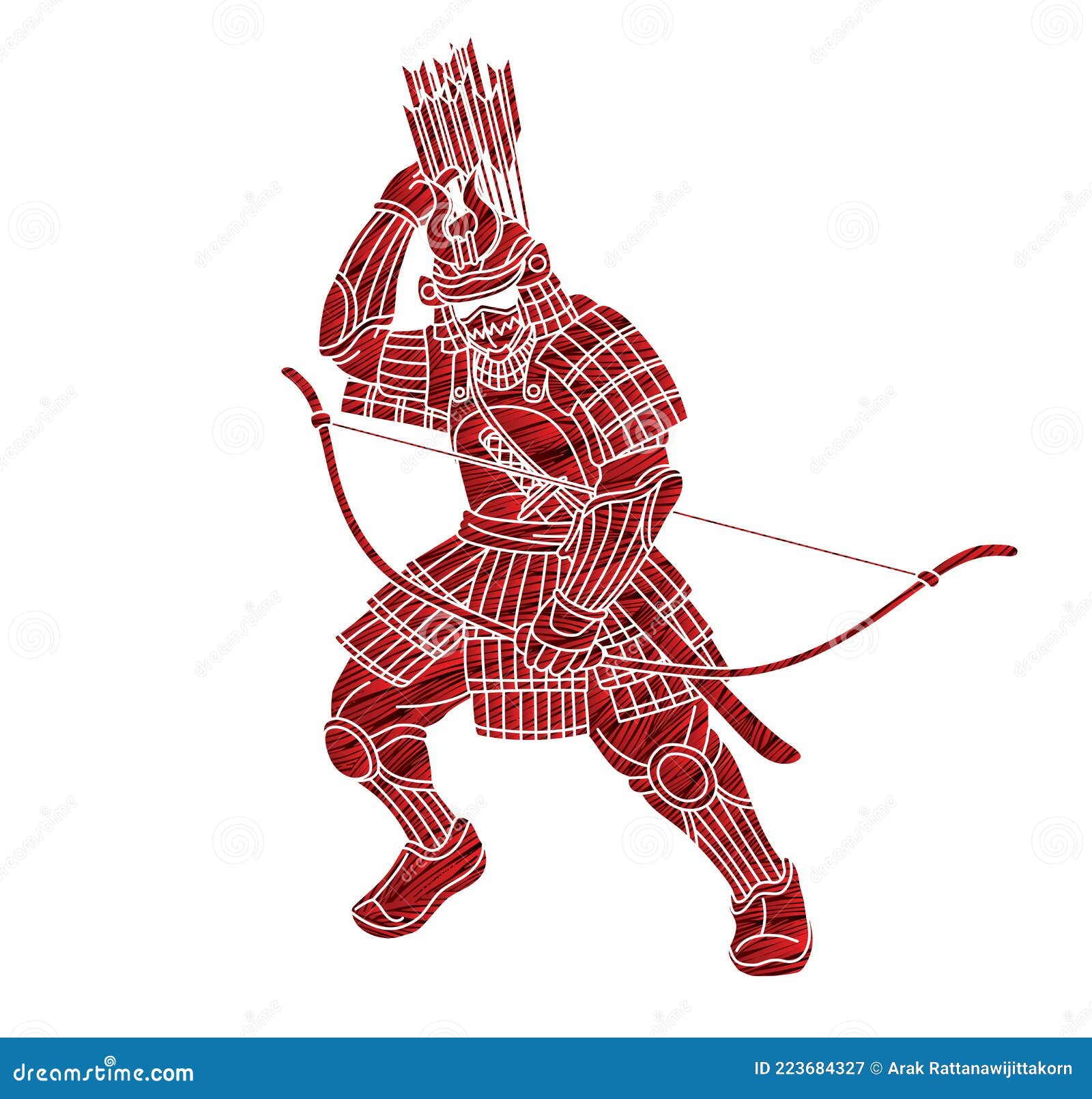 Samurai Warrior with Bow Action Japanese Fighter Archer Cartoon Graphic ...