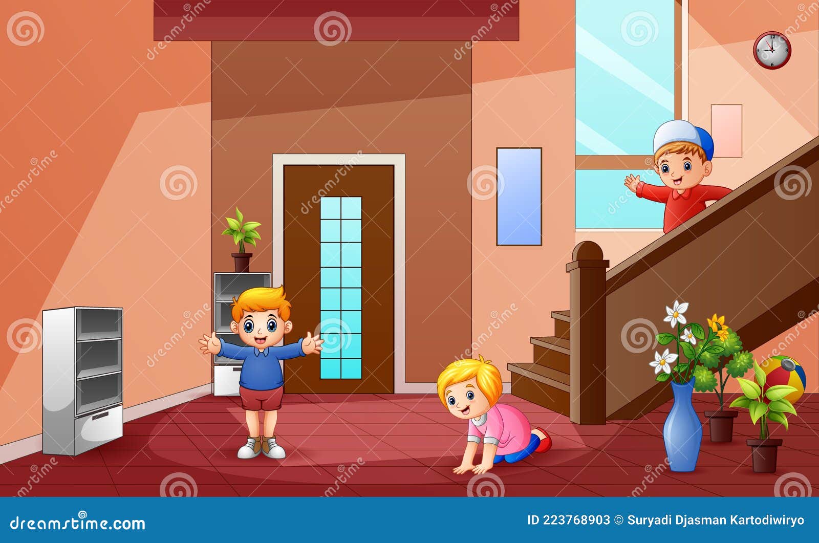 Cartoon Little Children Playing at the Home Stock Illustration ...