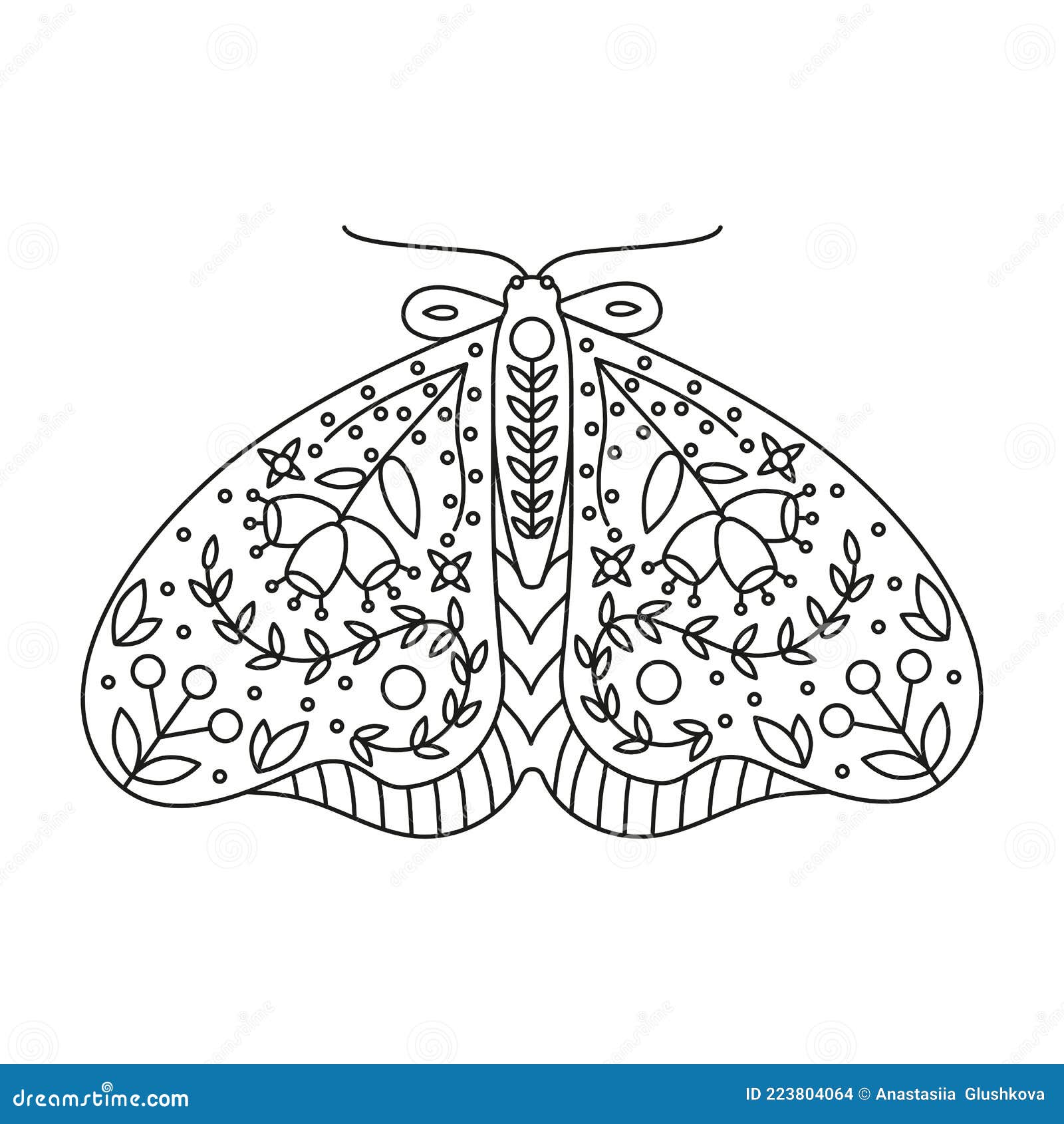 Outline Moth Decorated with Ornaments, Decorative Element, Flat Design ...