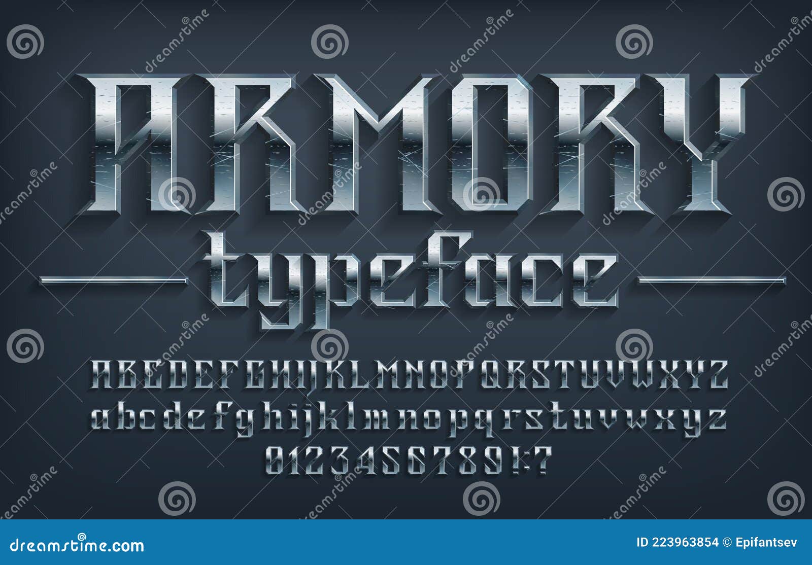 Armory Alphabet Font. Scratched Metal Vintage Letters, Numbers And ...