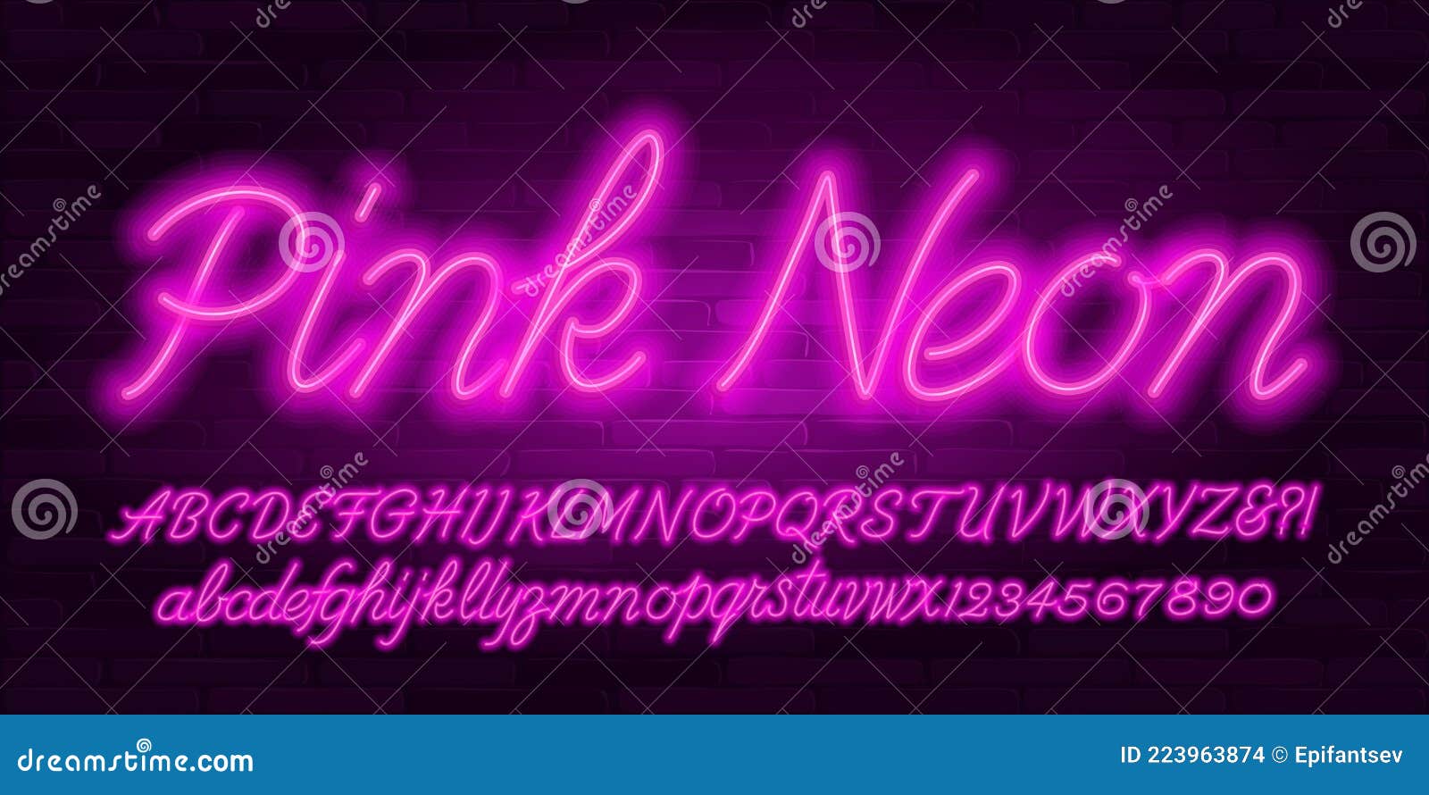Pink Script Alphabet Font. Pink Neon Light Letters, Numbers And Symbols ...