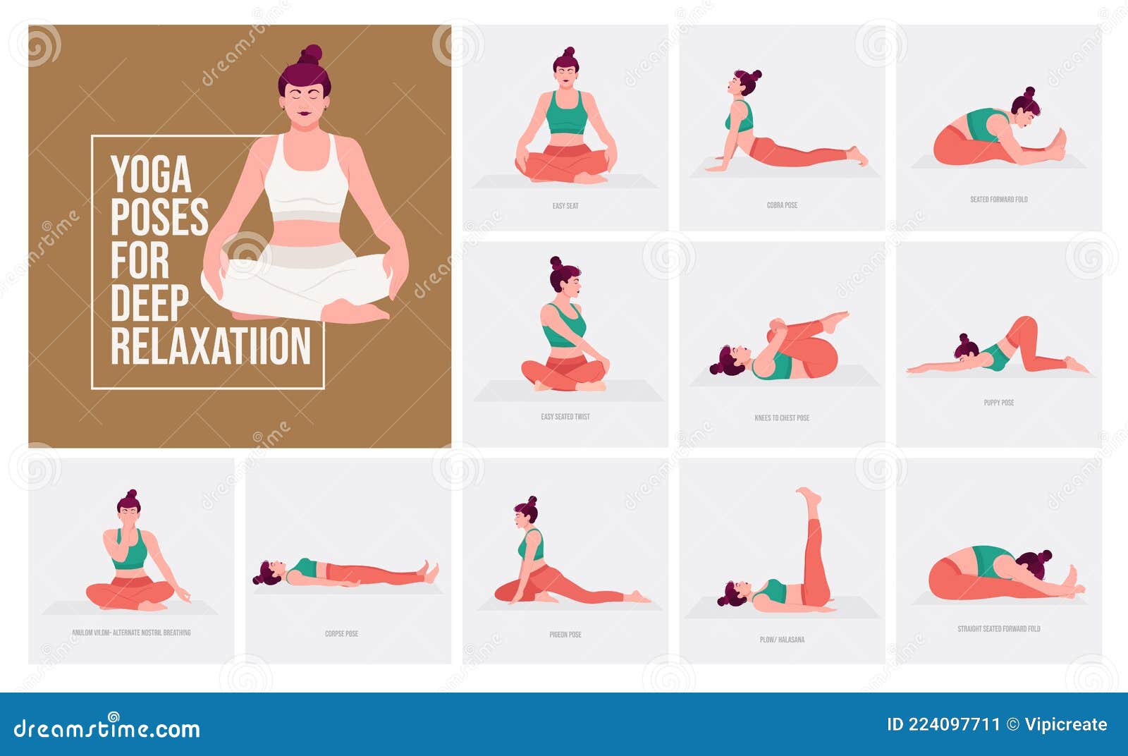 Yoga Poses for Deep Relaxation. Stock Vector - Illustration of asana ...