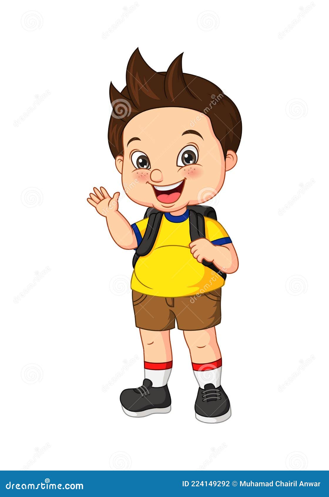 Cartoon School Boy Fat Waving Hand Stock Vector - Illustration of ...