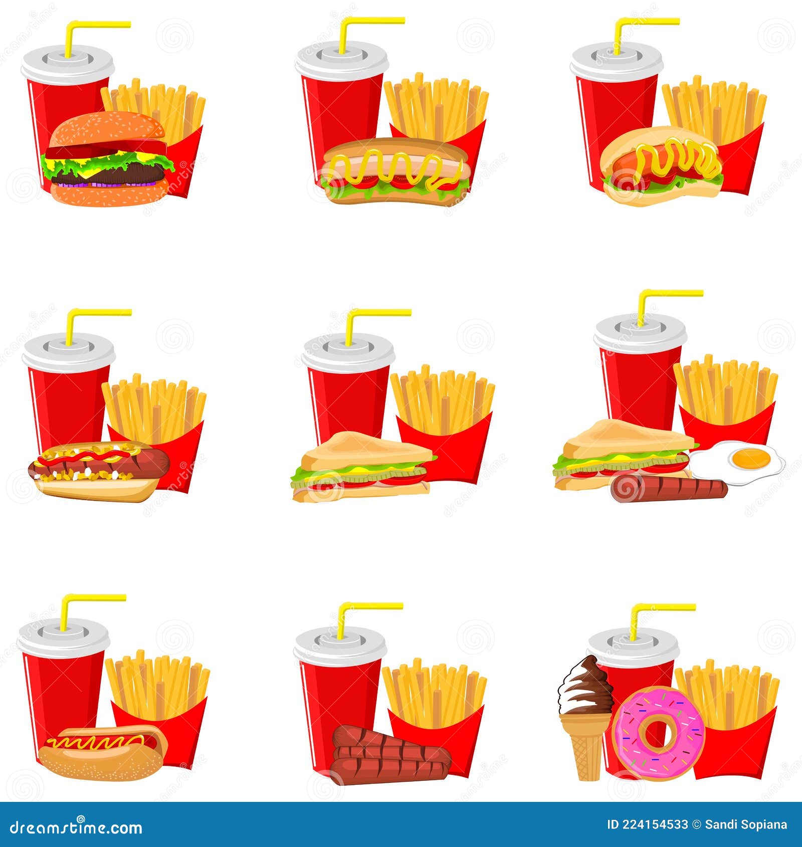 Junk Food Menu Fast Food Menu Vector Illustration, Colorful Junk Food ...