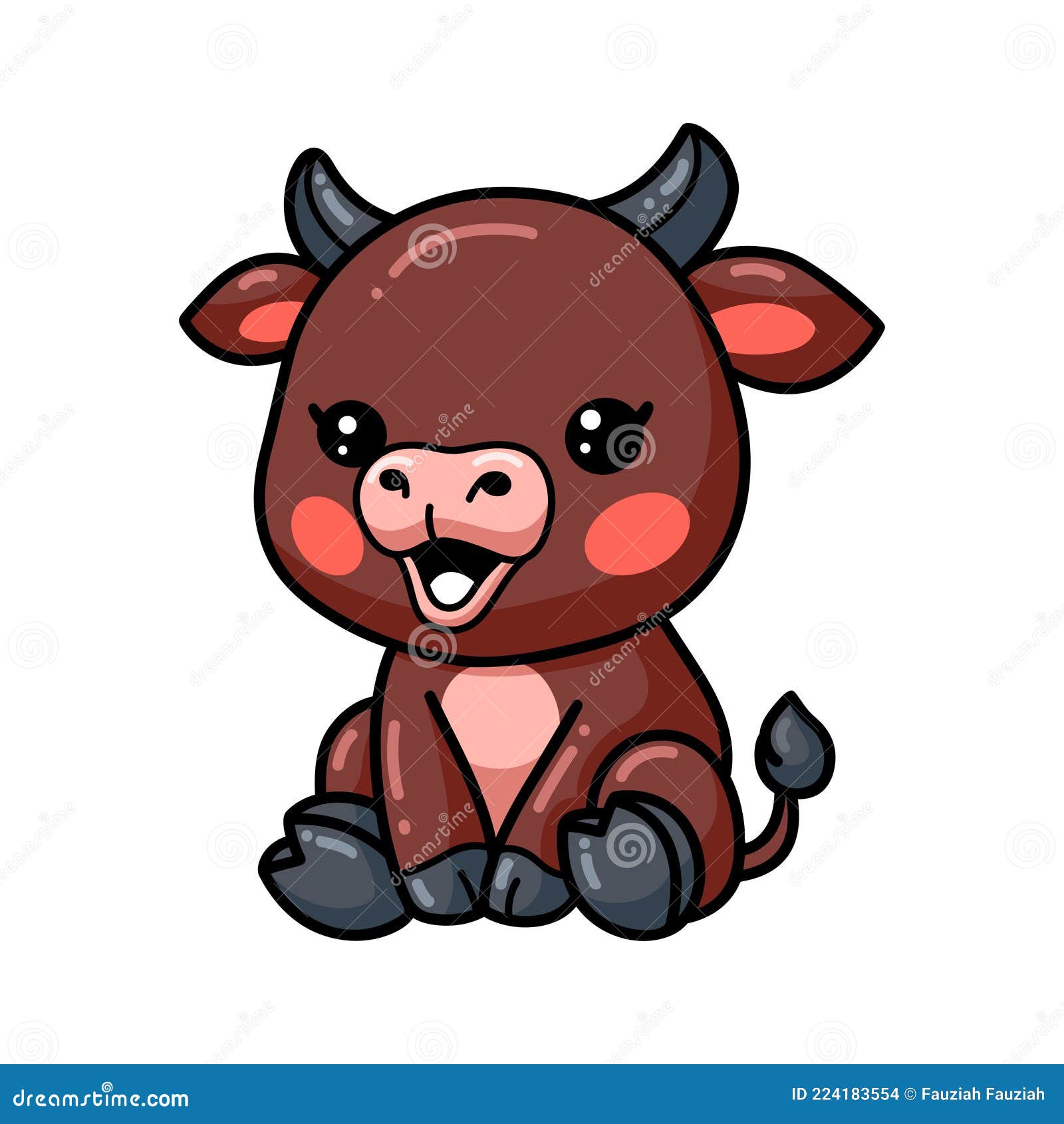 Cute Baby Bull Cartoon Sitting Stock Vector - Illustration of chibi ...