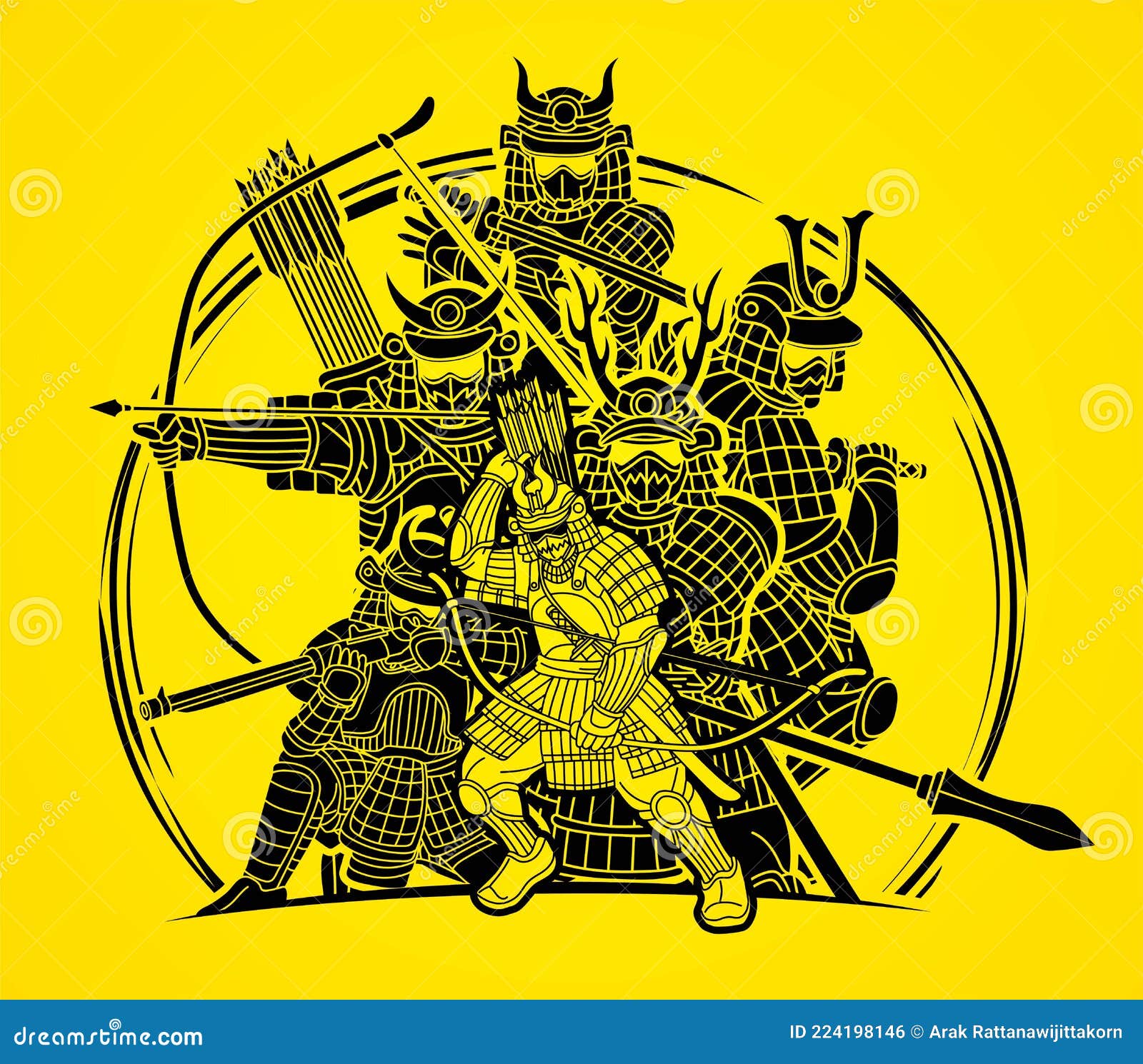 Samurai Warriors with Weapons Action Group of Ronin Japanese Fighter ...