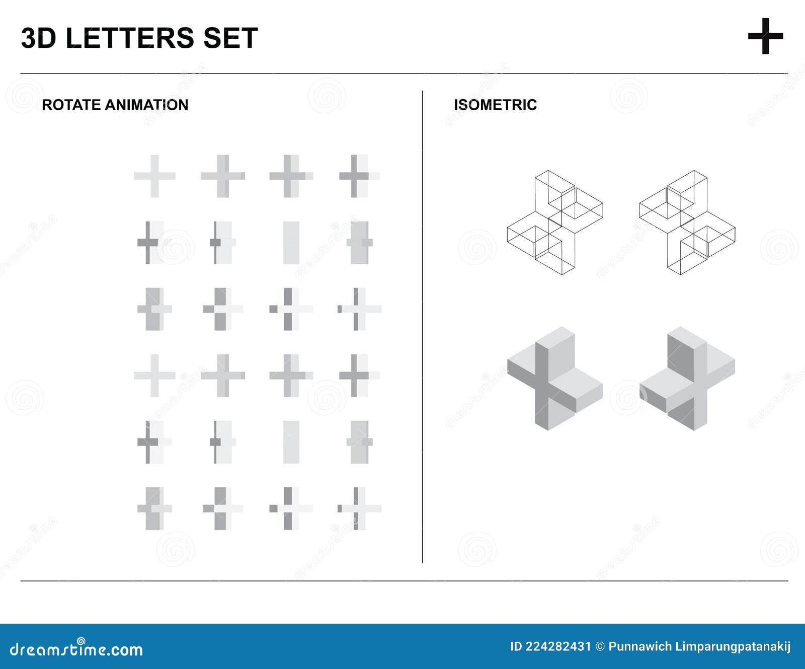 3d Plus Sign Alphabet Letters Set Animate Isometric Wireframe Vector ...