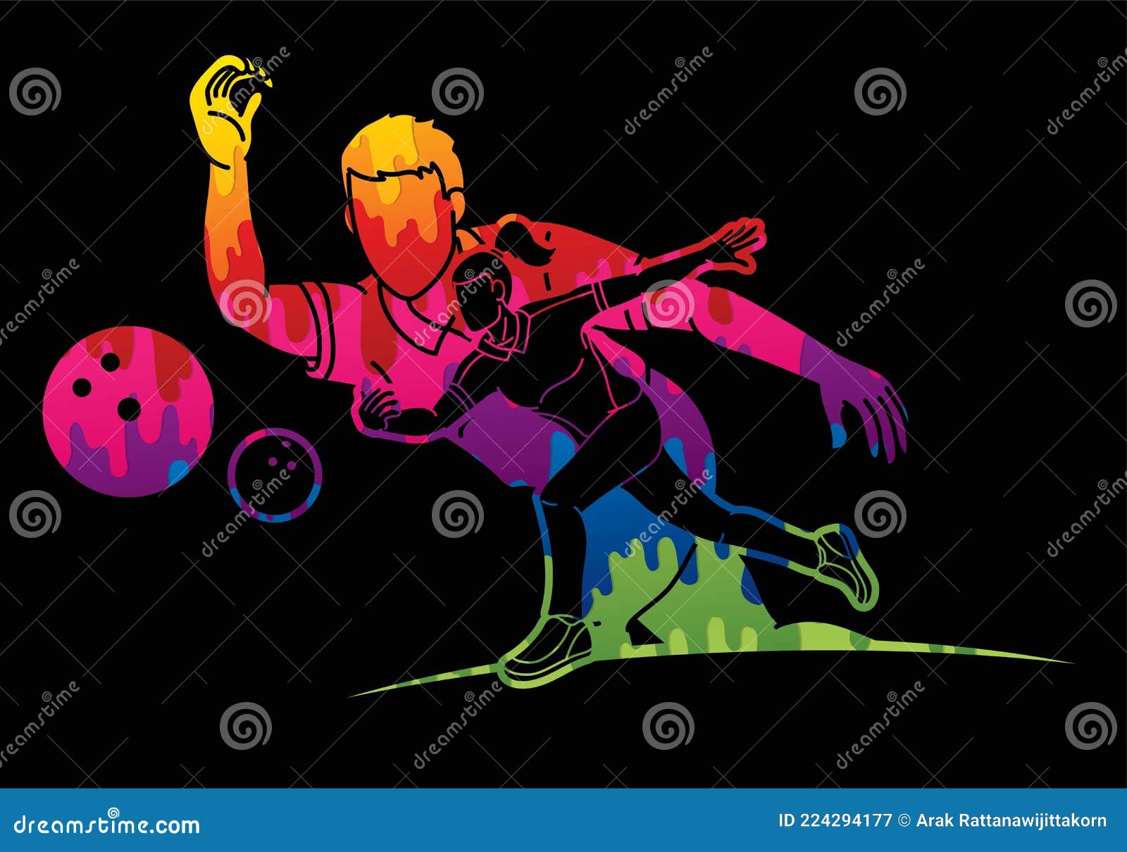Group of Bowler Bowling Sport Players Action Cartoon Graphic Vector ...