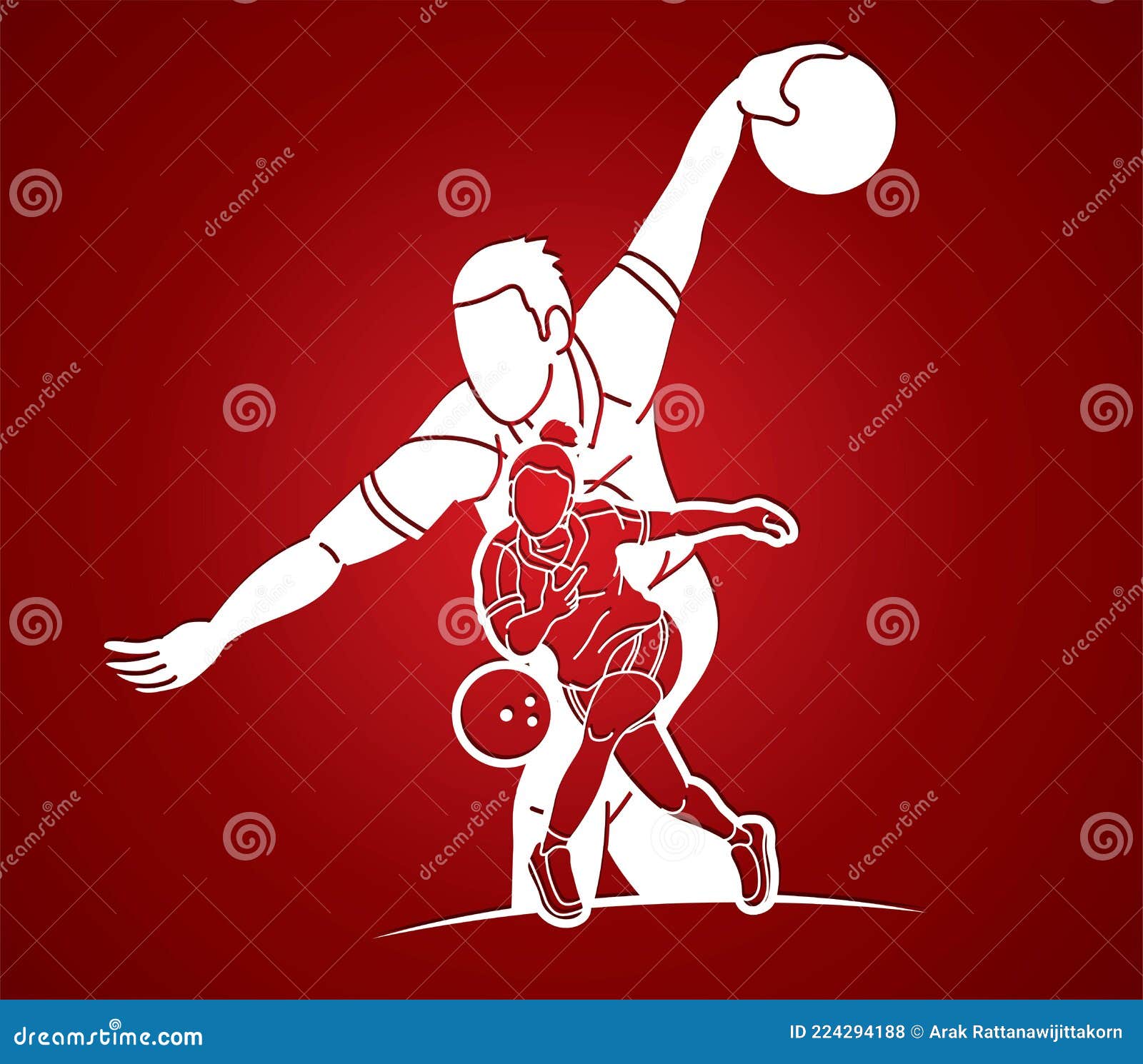 Group of Bowler Bowling Sport Players Action Cartoon Graphic Vector ...