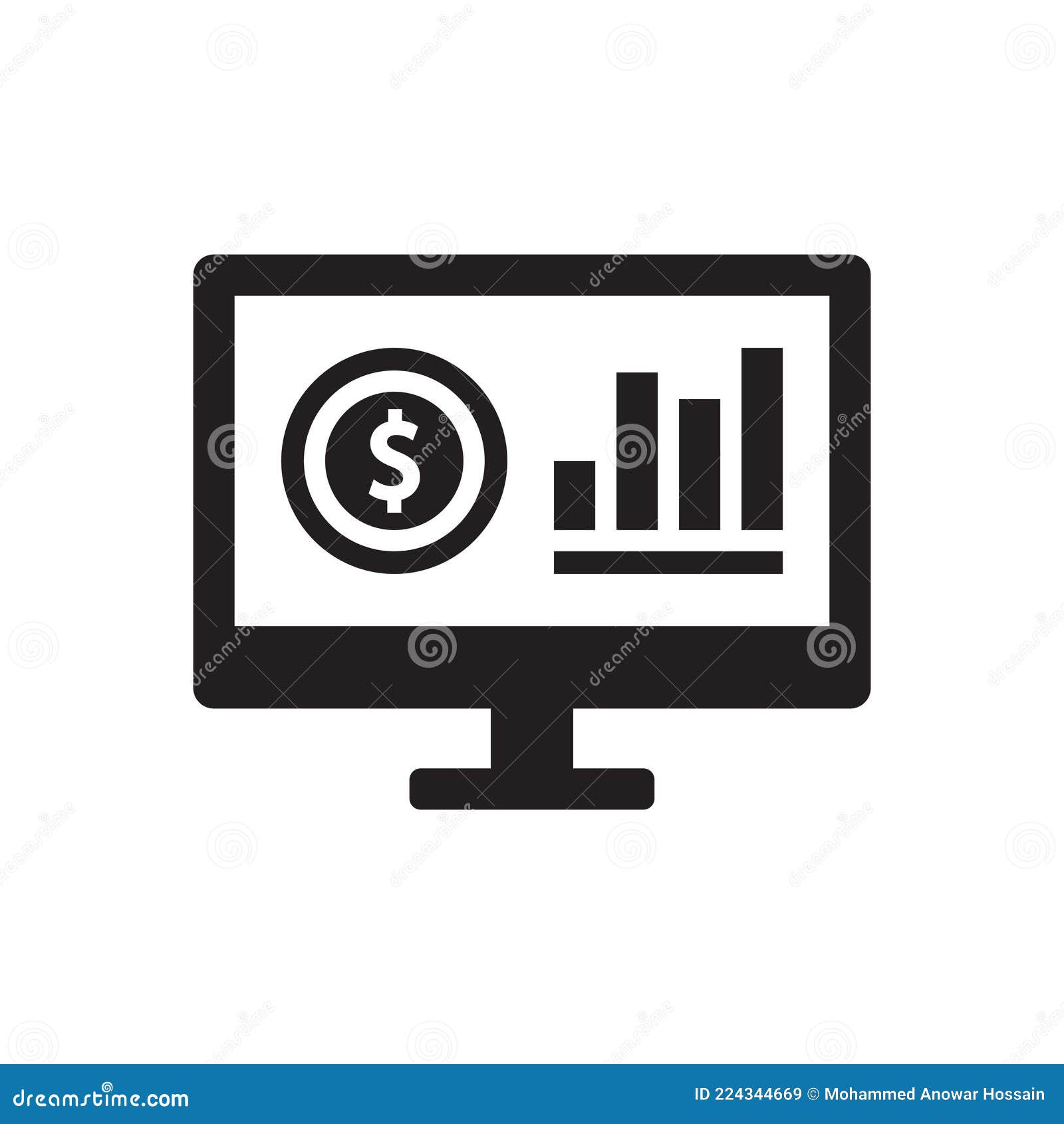 Financial Report Monitoring Icon Online Business Graph Vector ...