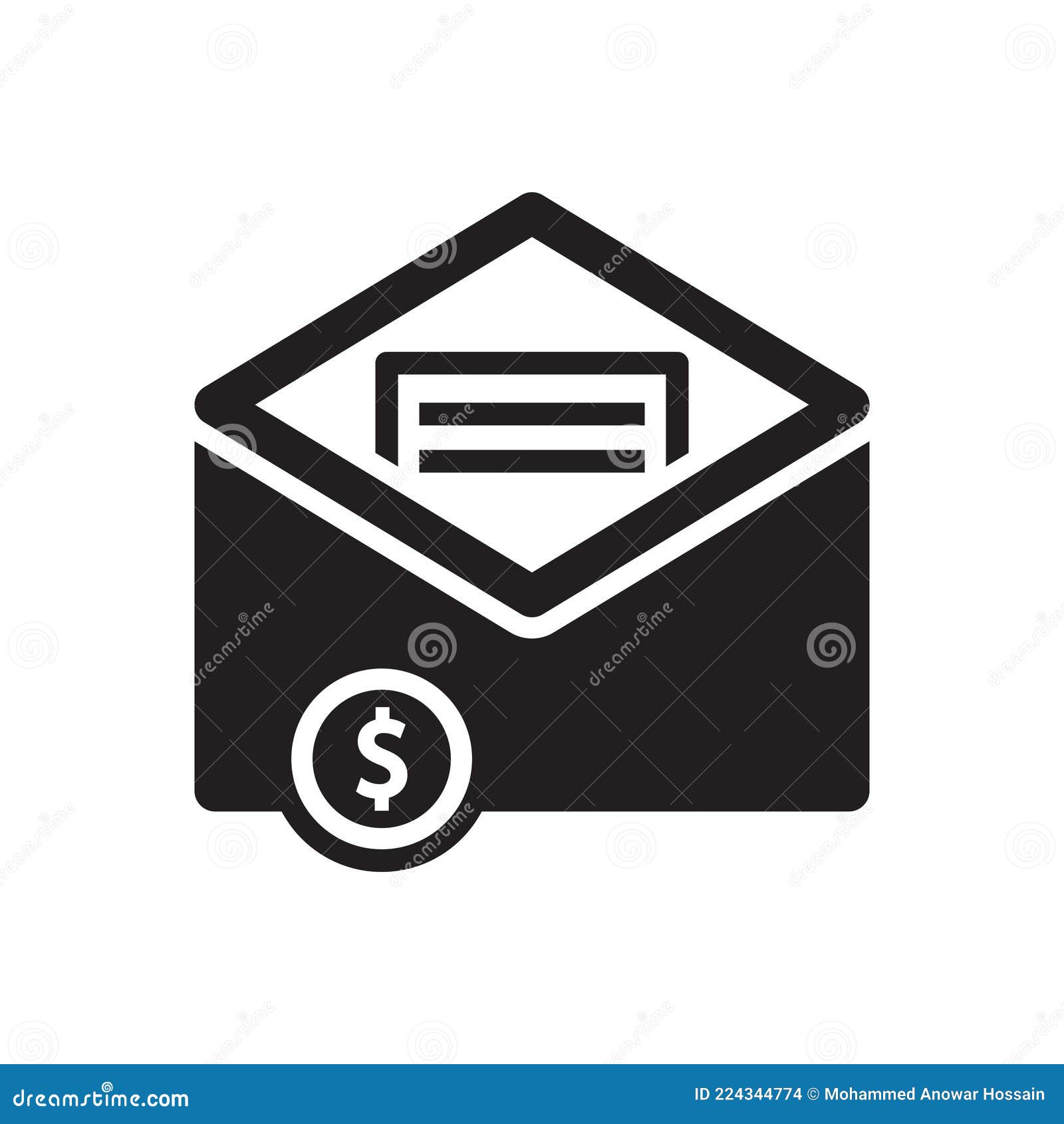 Money Message Icon - Envelope with Dollar Icon- Vector Illustration ...